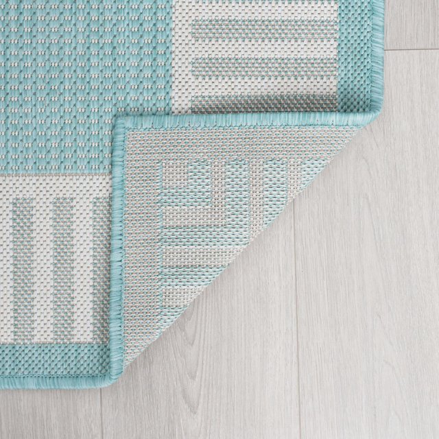 Alise Rugs Exo Coastal Striped Border Indoor/ Outdoor Area Rug Aqua ...