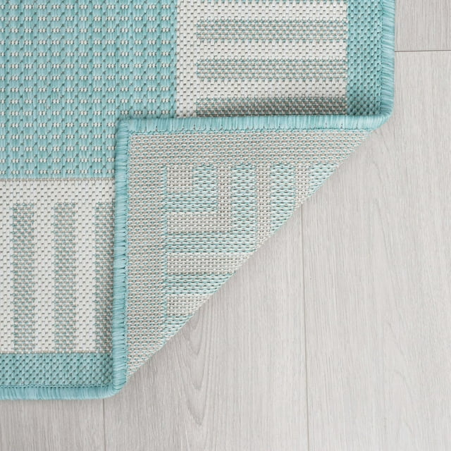 Alise Rugs Exo Coastal Striped Border Indoor/ Outdoor Area Rug Aqua ...