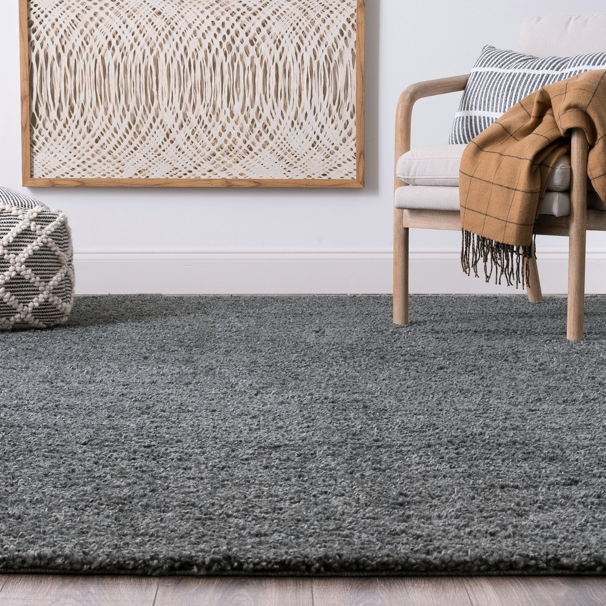 Alise Rugs Sohni Shag Farmhouse Solid Color Indoor Area Rug Gray 5'3 ...
