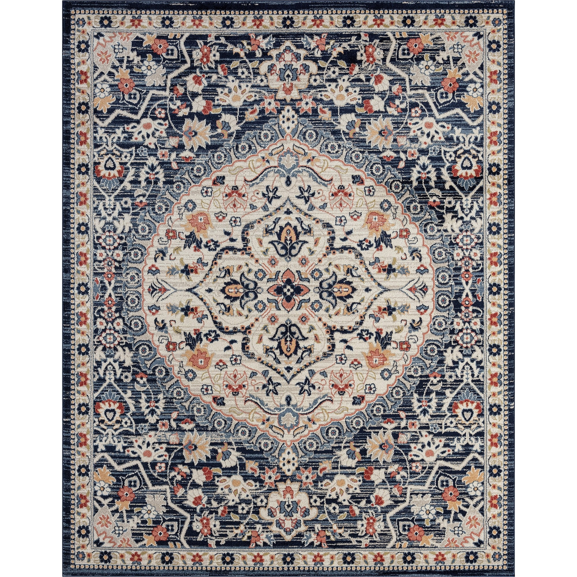 Alise Rugs Tucson Traditional Medallion Indoor Area Rug Navy/Navy 5'3 ...