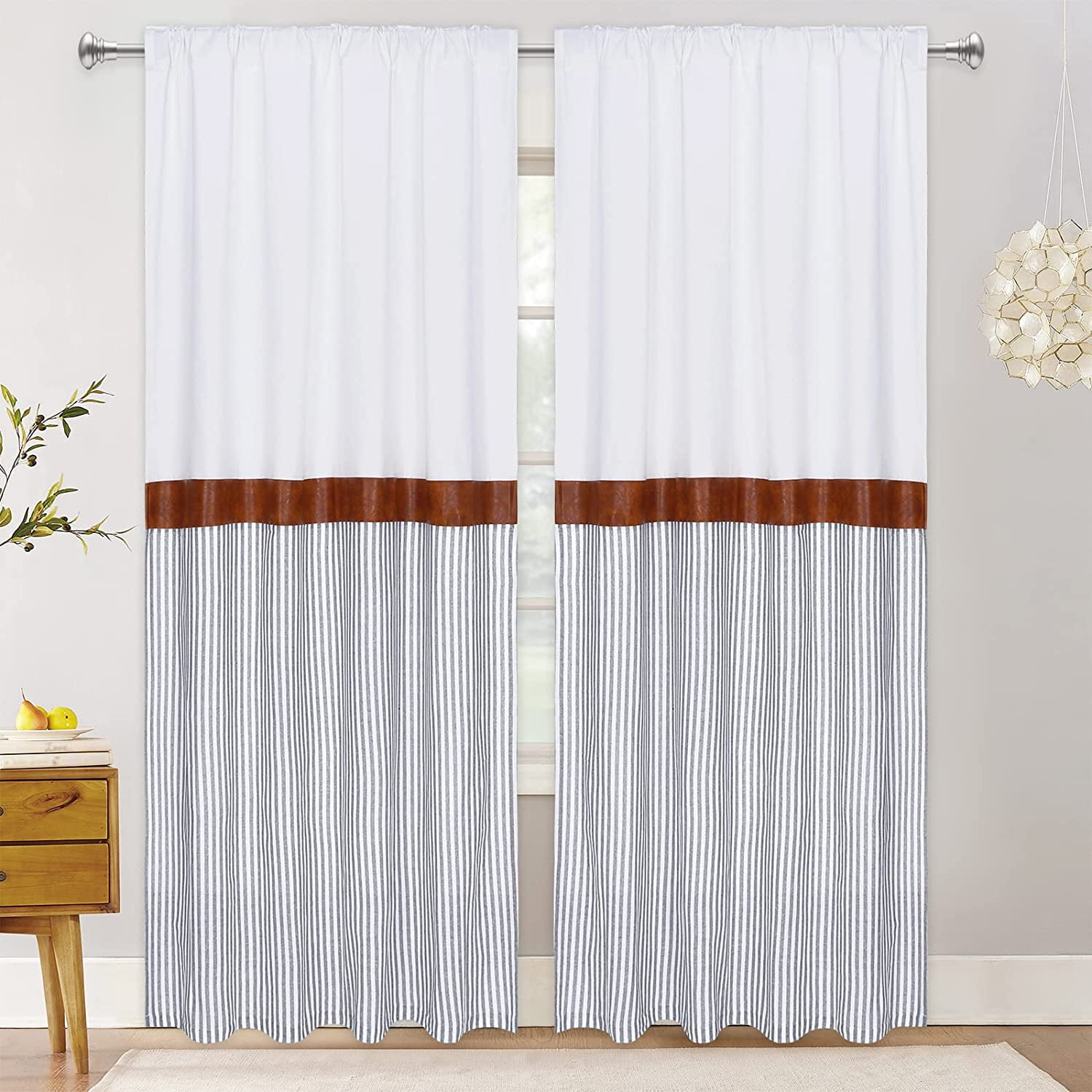 Alishomtll Black Striped Curtains Linen Farmhouse Living Room Curtains ...