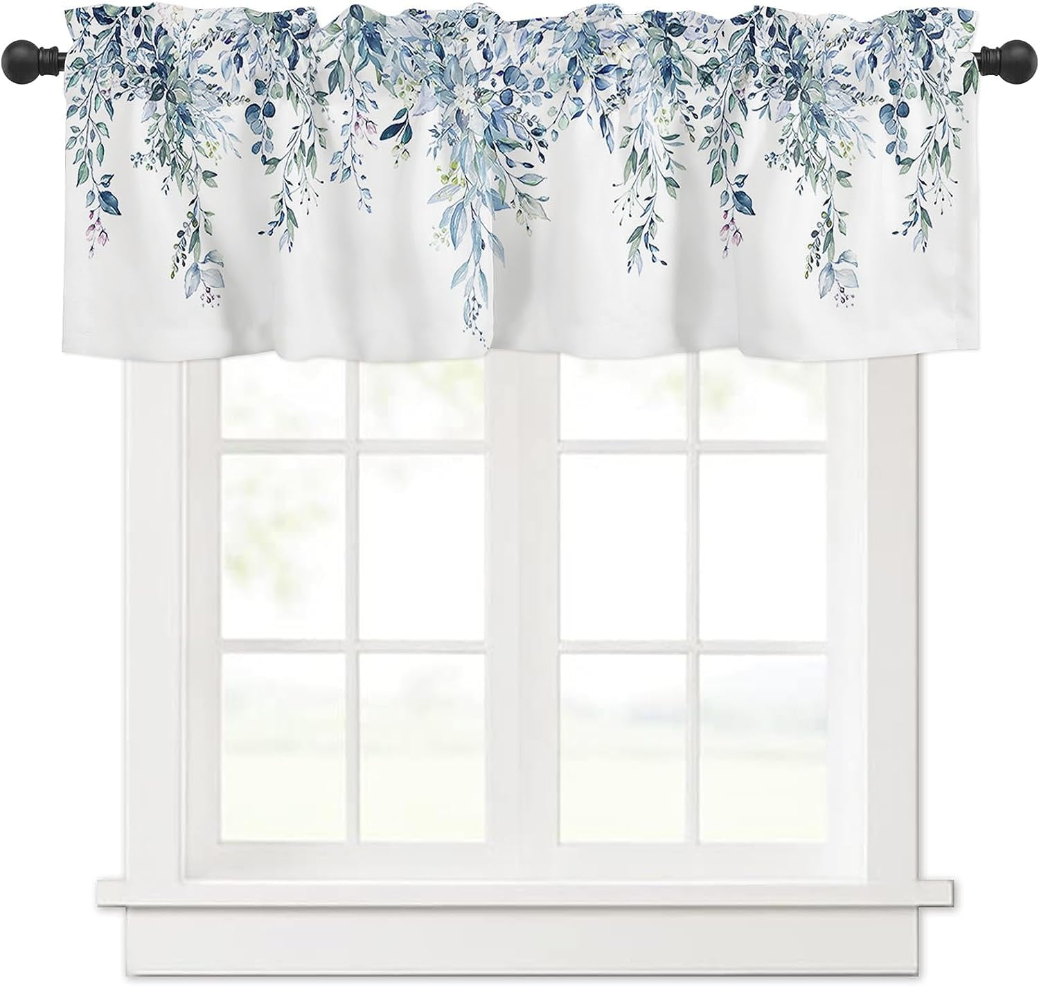 Alishomtll Blue Valance Floral Pattern Curtains for Room, Kitchen ...