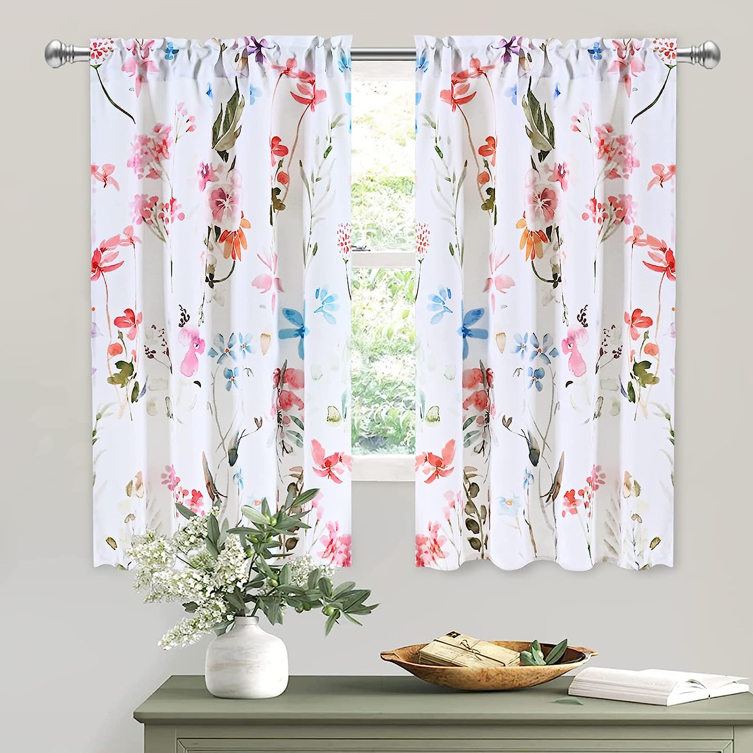Sage Solid Opaque Rib Cord Kitchen Curtains Choice Of Tiers Valance Or ...
