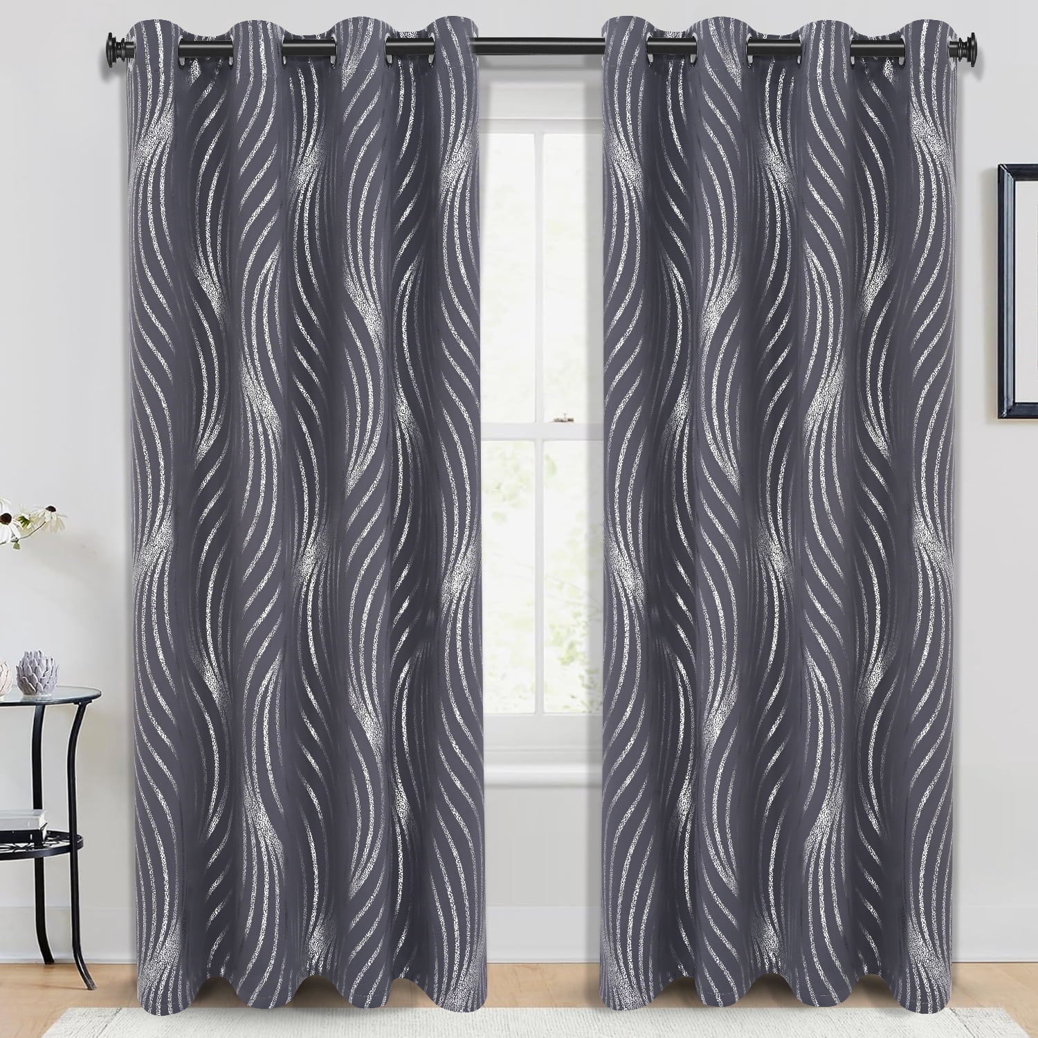 Alishomtll Dark Gray Blackout Curtains for Living Room ,Modern Metallic ...