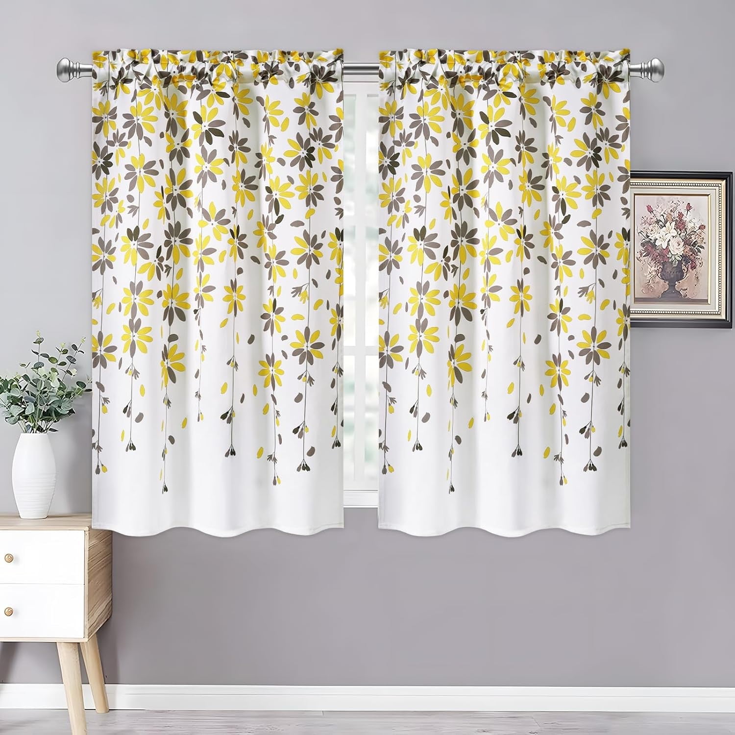 Alishomtll Falling Flower Kitchen Curtains Sets Tier Light Filtering ...