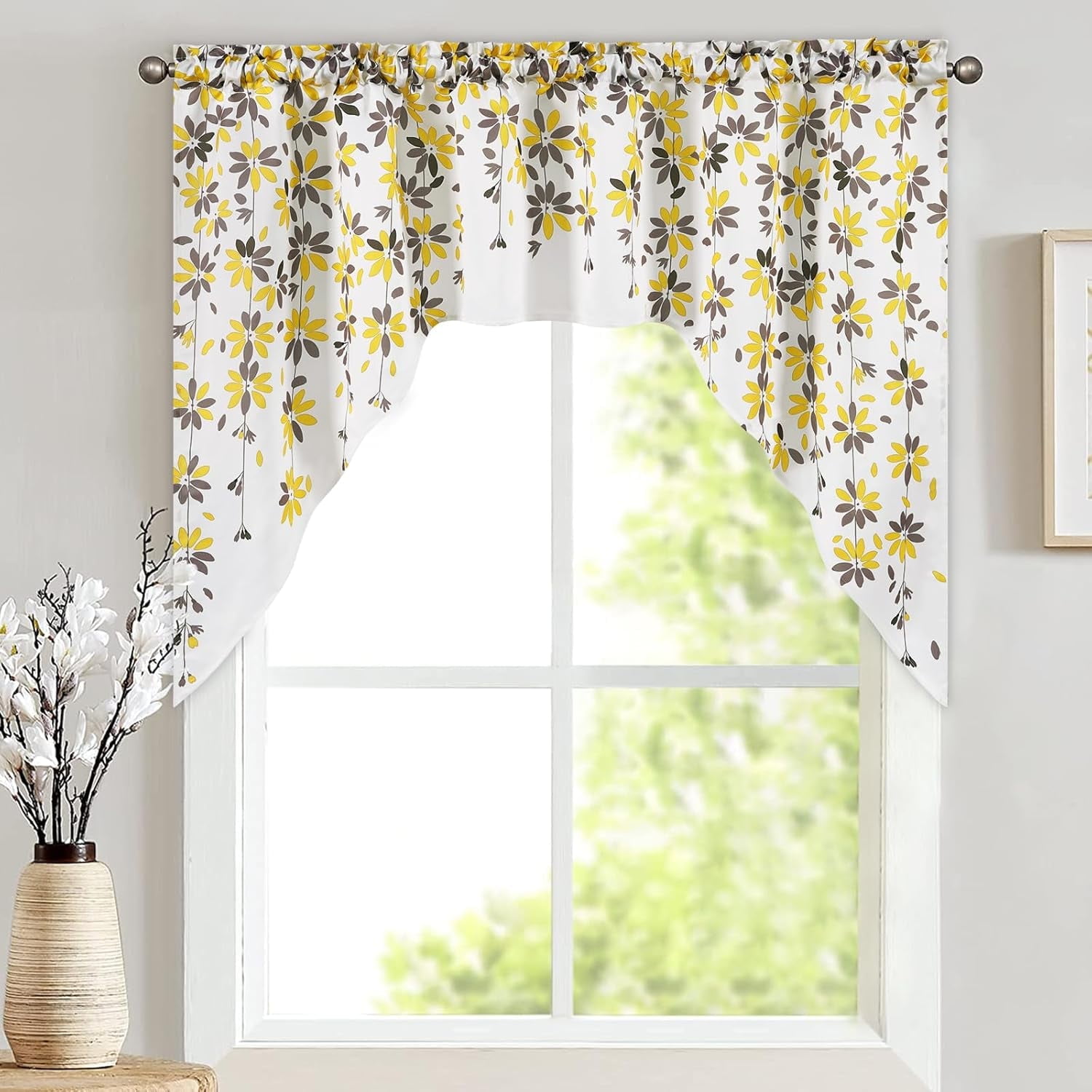 Alishomtll Falling Flower Kitchen Curtains Valances Swags for Windows ...