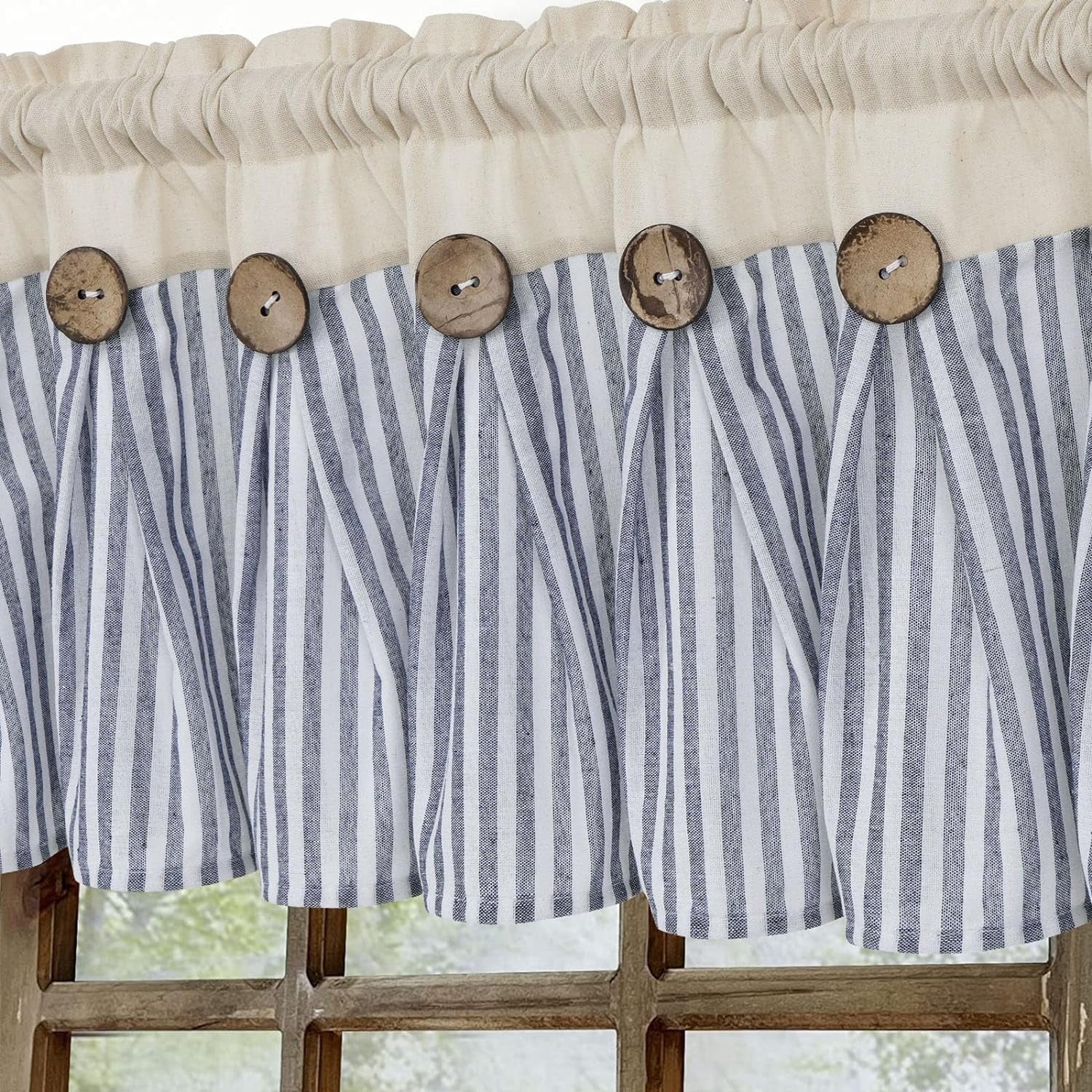 "Alishomtll Farmhouse Blue Stripe Kitchen Valance, Linen Cotton, Rod ...