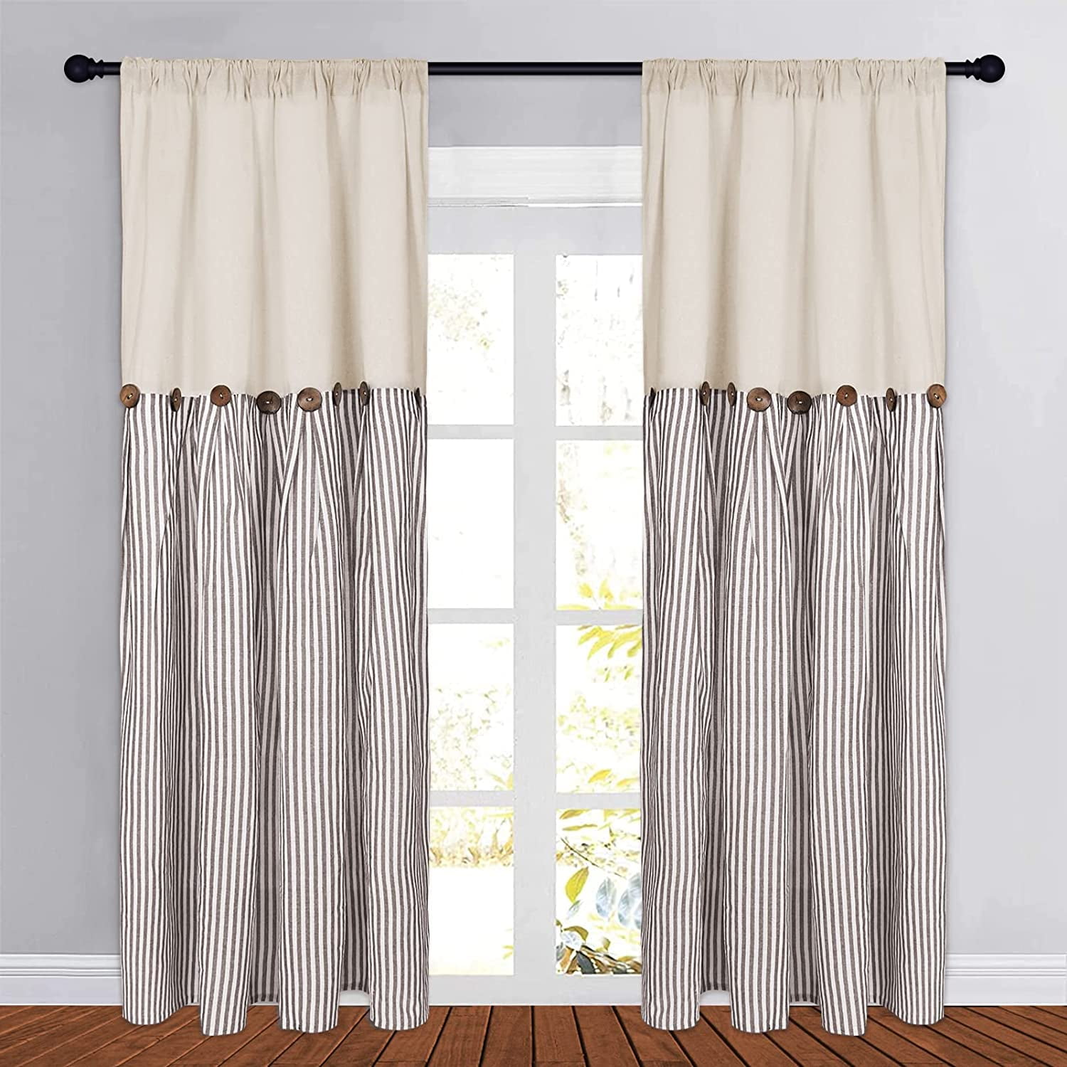 Alishomtll Boho Farmhouse Curtains, Natural Brown, Cotton Linen, Rod ...
