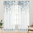 Alishomtll Floral Sheer Curtains 84 Inches Long Rod Pocket Teal Flower ...
