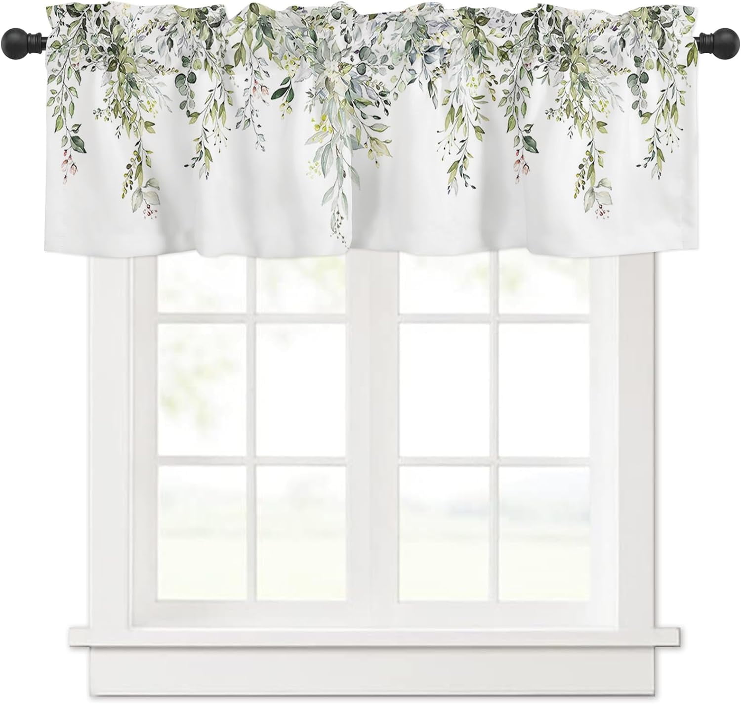 Alishomtll Floral Curtains Green with Eucalyptus Leaf, Rod Pocket ...