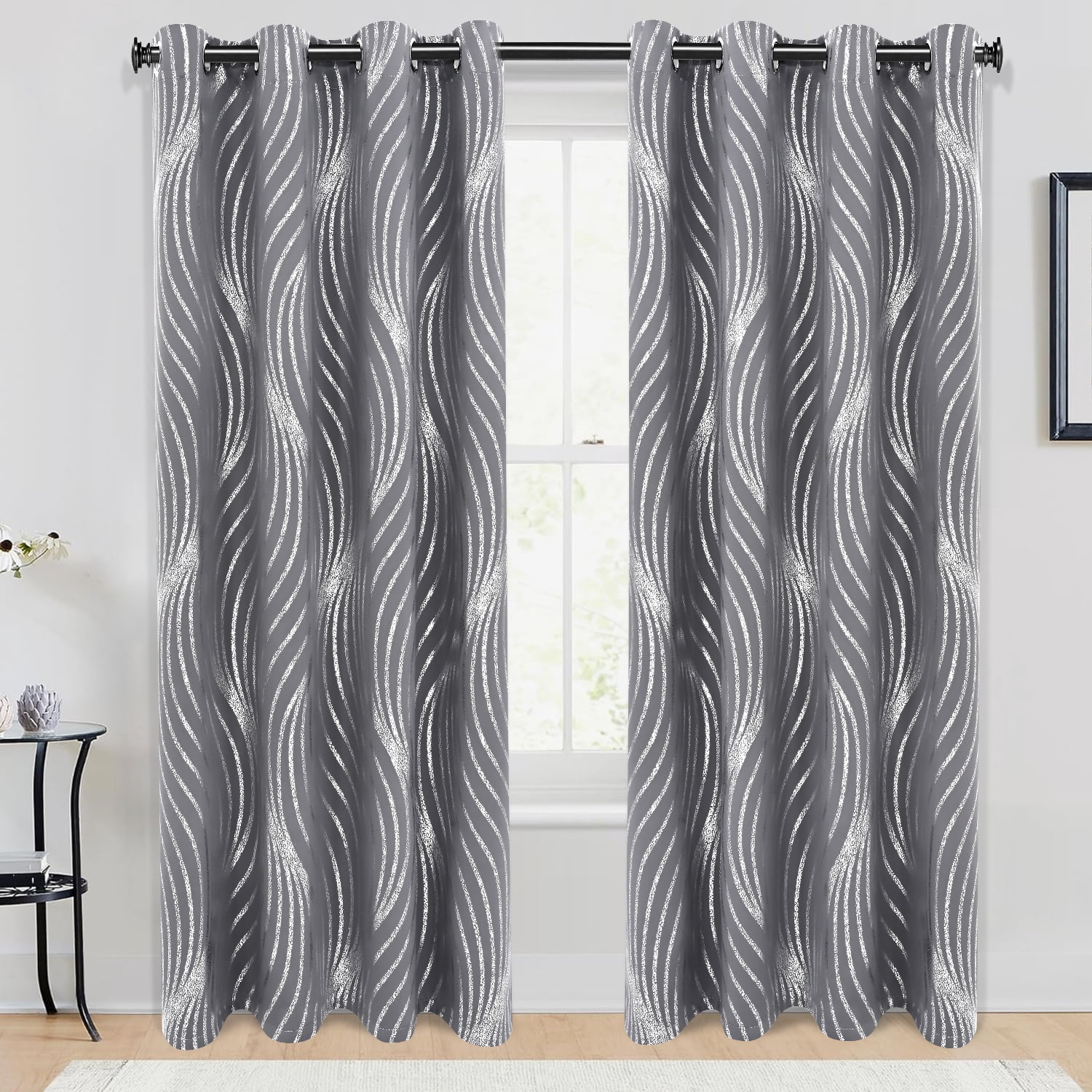 Alishomtll Grey Blackout Curtains for Living Room ,Modern Metallic ...