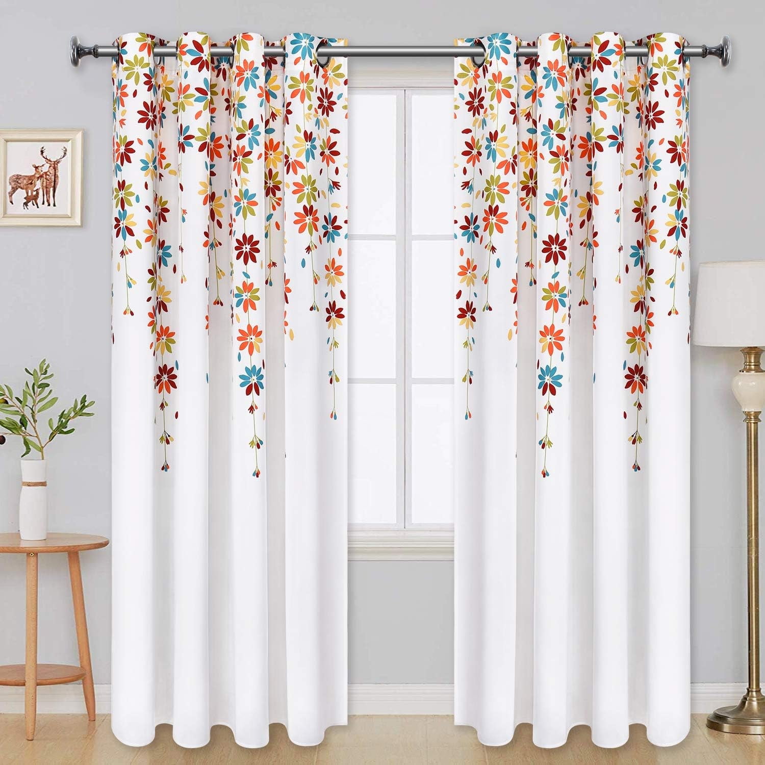 Alishomtll Grommet Curtain Falling Floral Window Drapes for Bedroom ...
