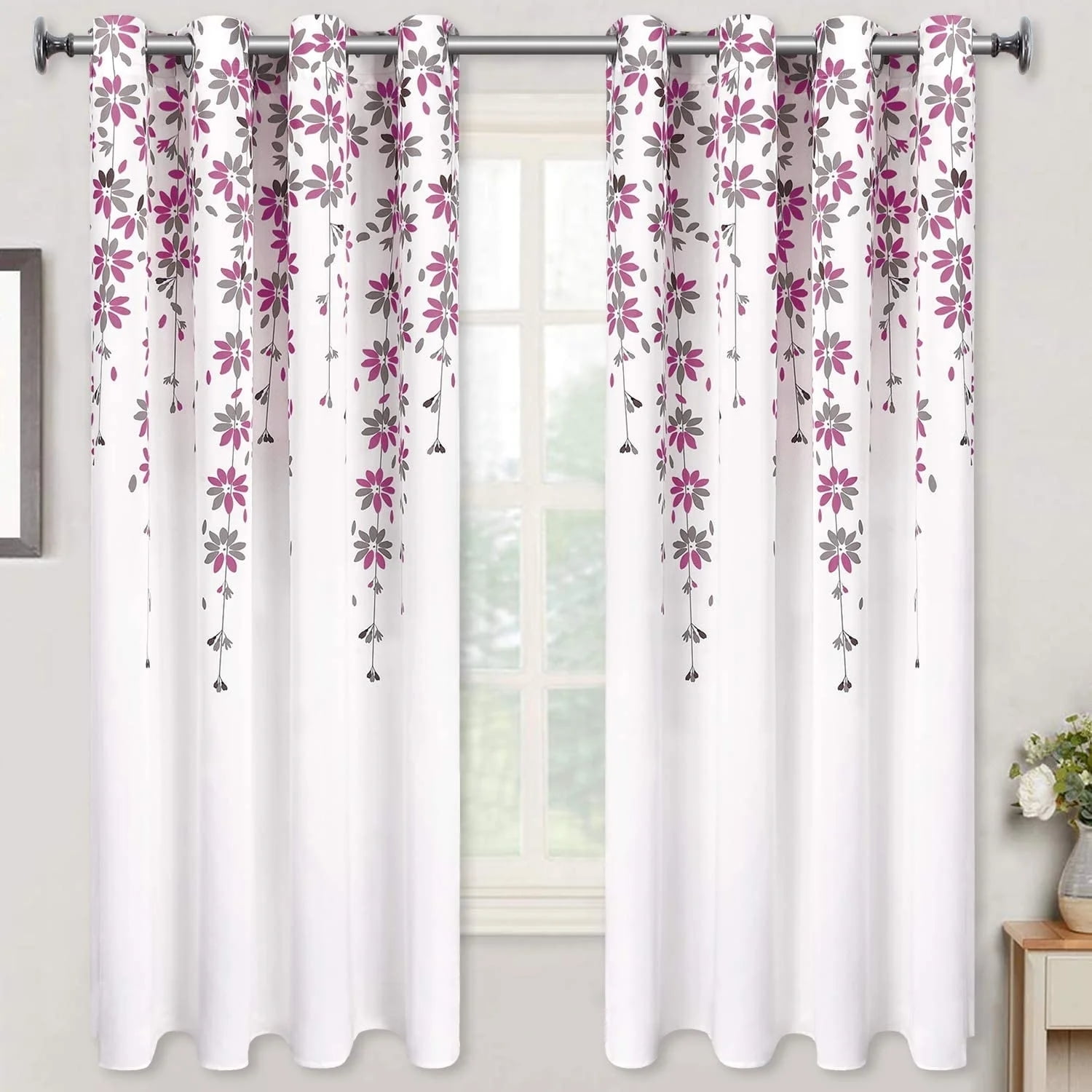 Alishomtll Grommet Curtain Falling Floral Window Drapes for Bedroom ...