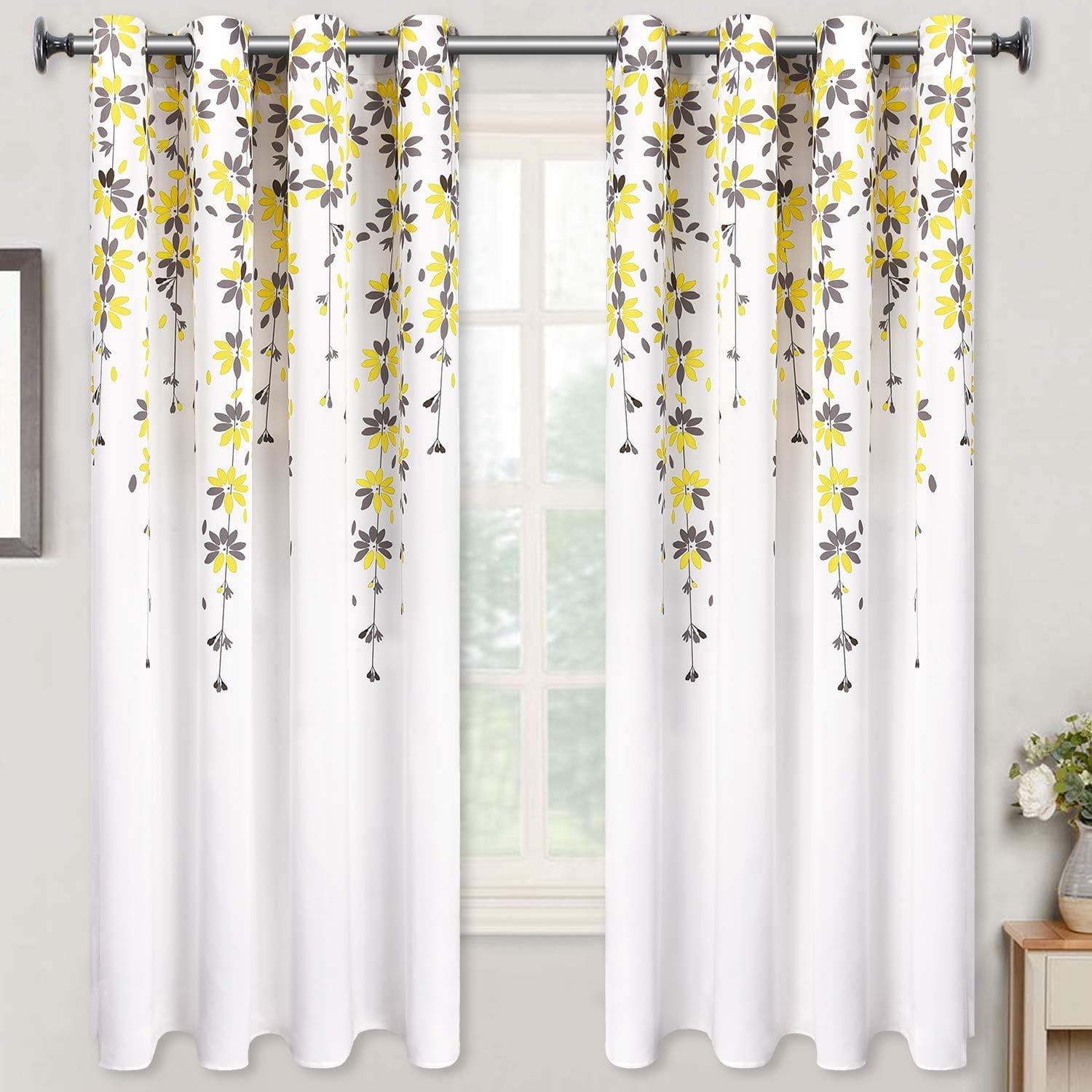 Alishomtll Grommet Curtain Falling Floral Window Drapes for Bedroom ...