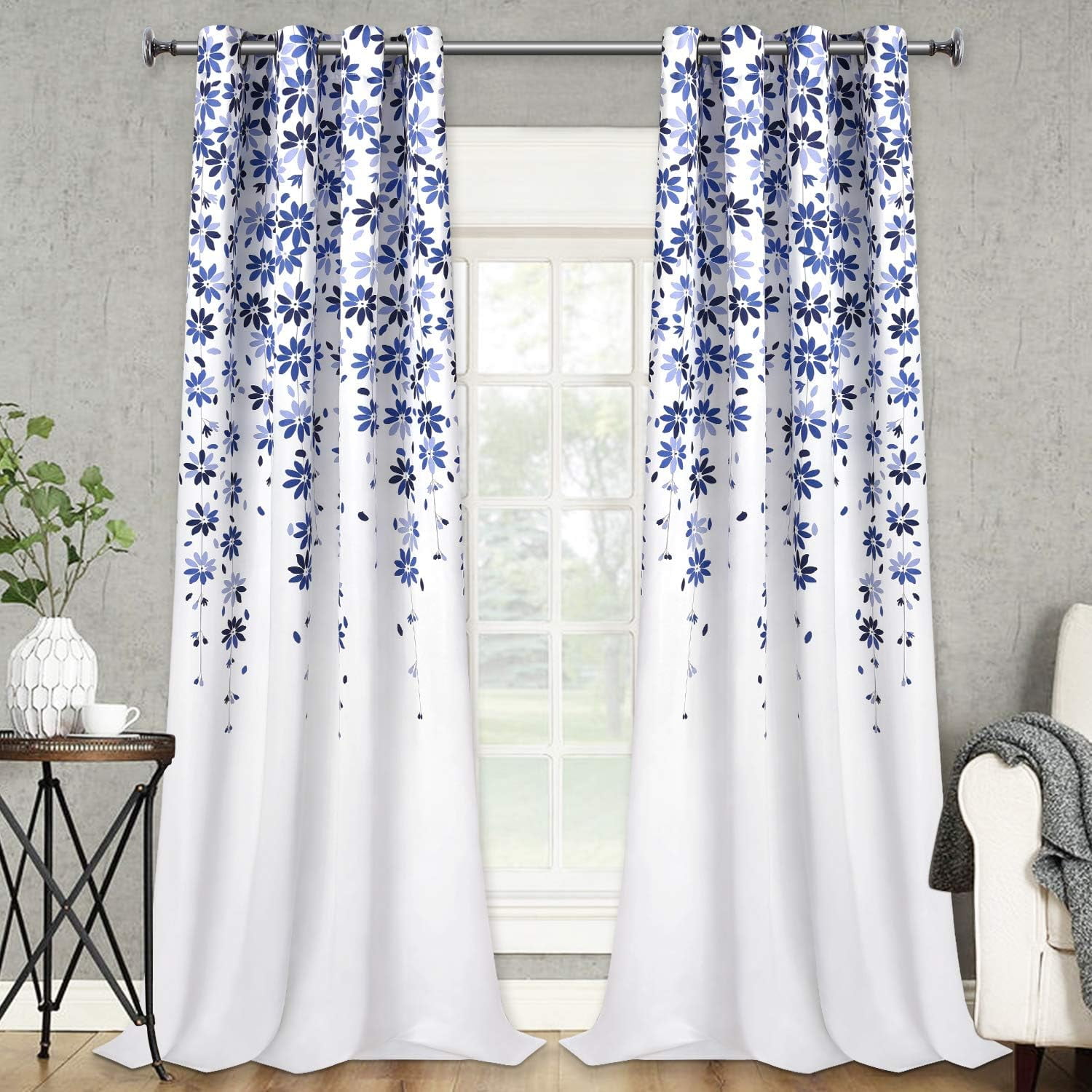 Alishomtll Grommet Curtain Falling Floral Window Drapes for Bedroom ...