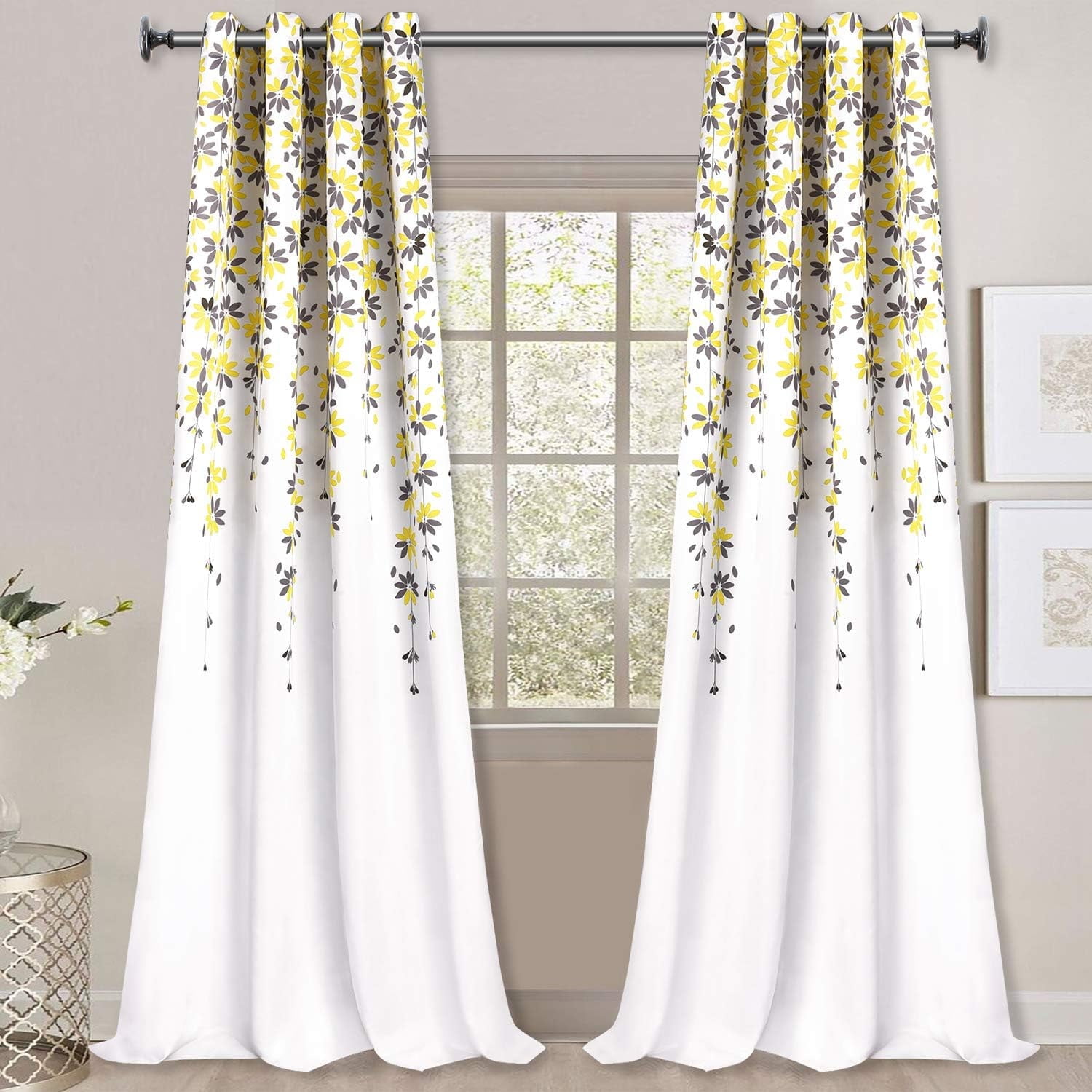Alishomtll Grommet Curtain Falling Floral Window Drapes for Bedroom ...