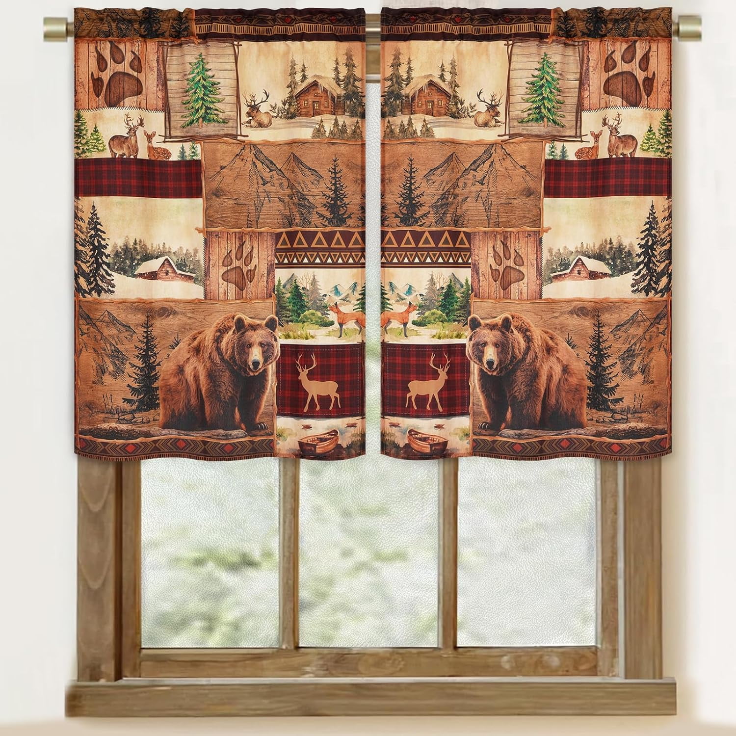Alishomtll Kitchen Curtains Farmhouse Rustic Country Bear Moose Deer ...