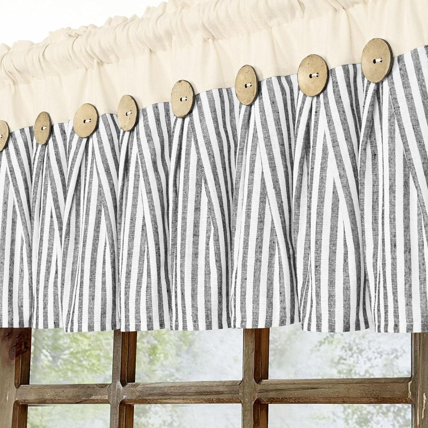 Alishomtll Grey Kitchen 18in Linen Cotton Stripe Valance Curtains with ...