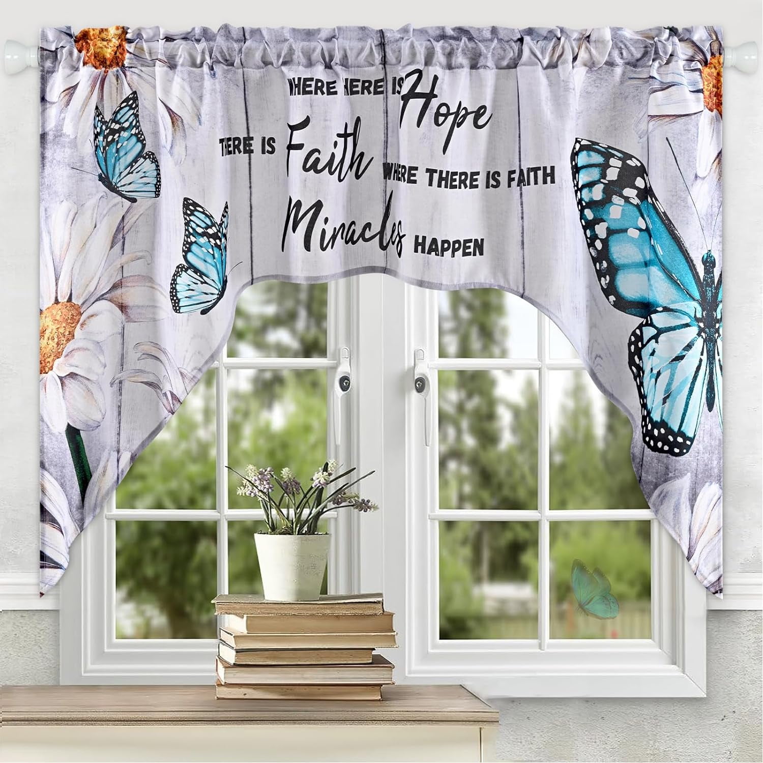 Alishomtll Kitchen Curtains Valances Swags for Windows Butterfly Floral ...