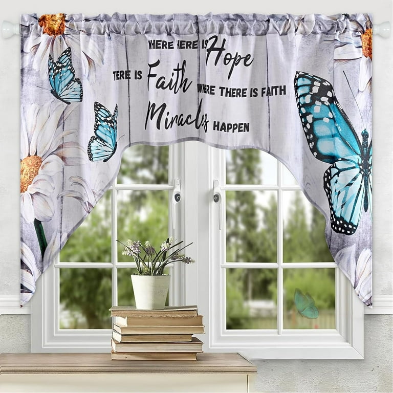 Alishomtll Kitchen Curtains Valances Swags for Windows Butterfly Floral Printed Window Drapes 61 W x 36 L Rod Pocket Gray Walmart