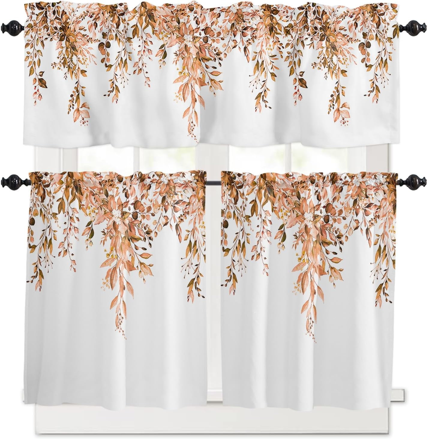 Alishomtll Kitchen Curtains and Valances Sets Orange Floral Print ...