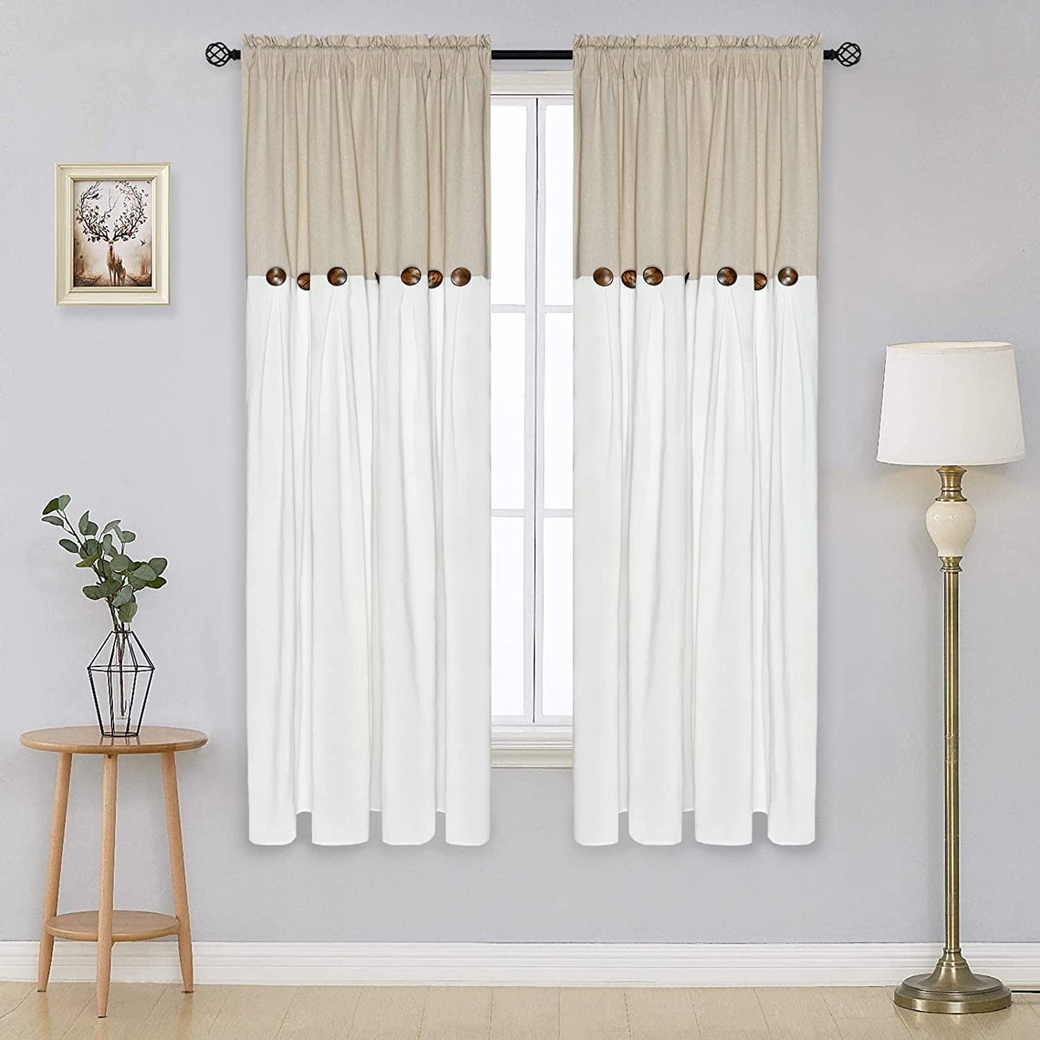 Alishomtll Linen Curtains Farmhouse Boho Button Light Filtering Window ...