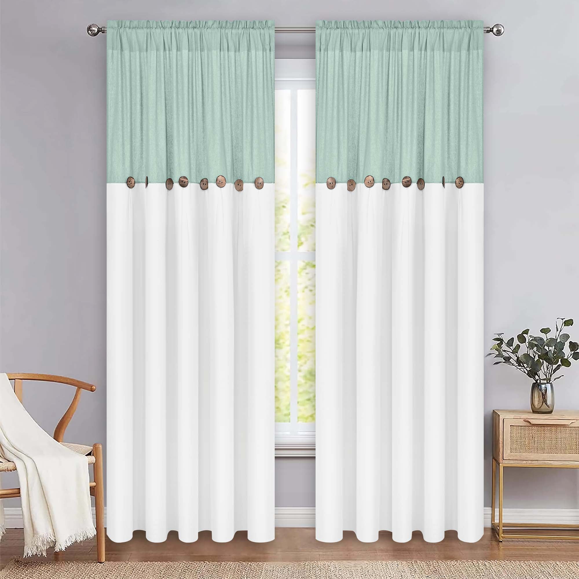 Alishomtll Linen Curtains Farmhouse Boho Button Light Filtering Window ...