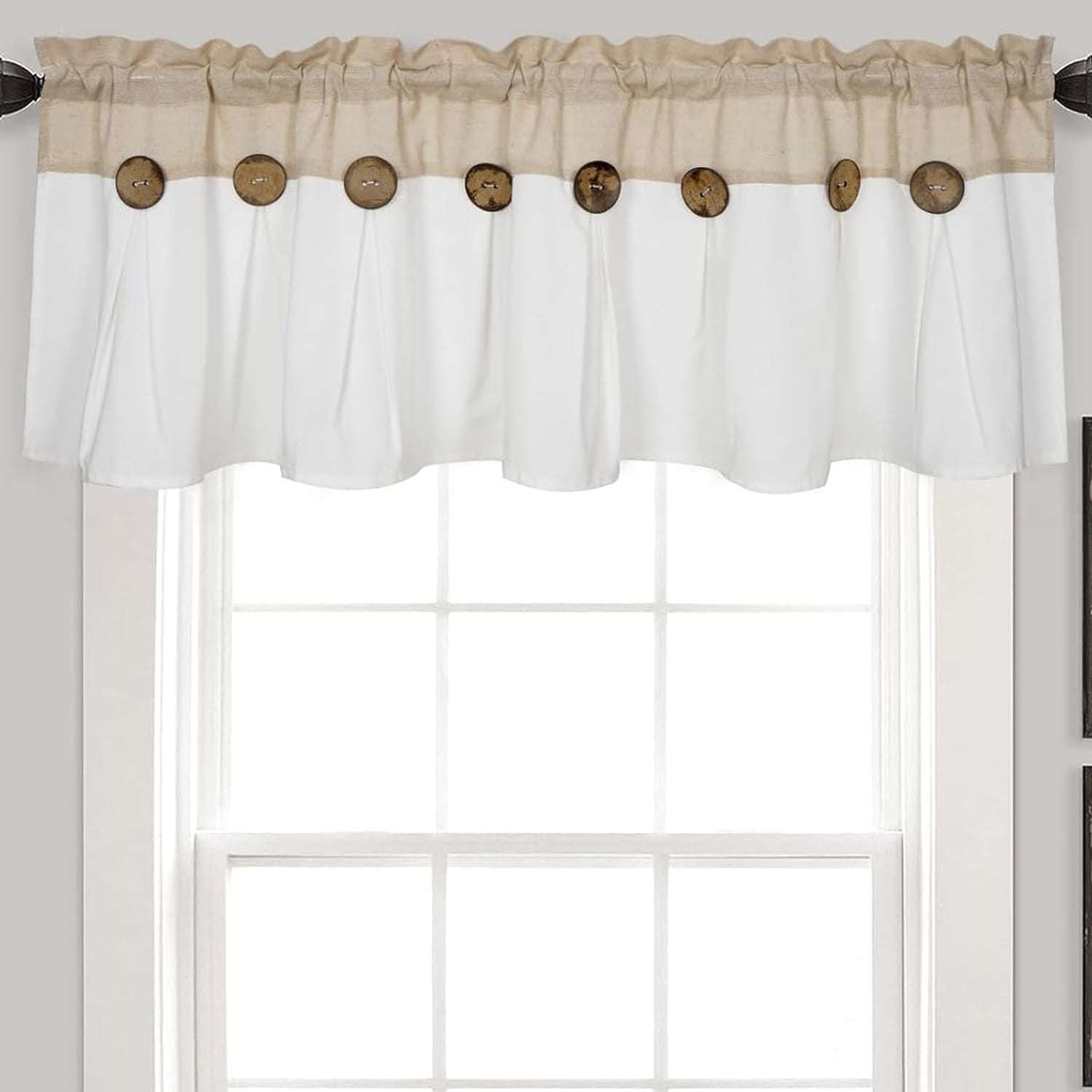 Alishomtll Linen Valance Farmhouse Boho Button Kitchen Curtains ,Rod ...