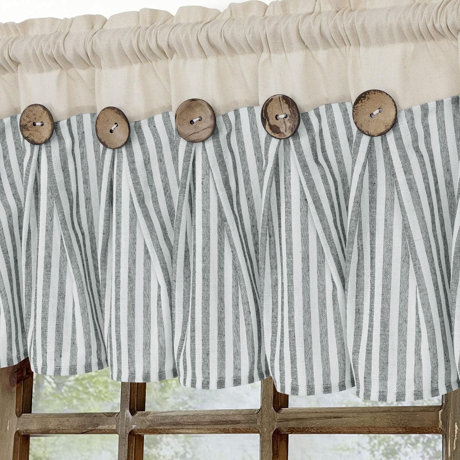 Alishomtll 18'' Sage Green Kitchen Curtains with 8 Rustic Buttons, Linen Cotton Valances for ...
