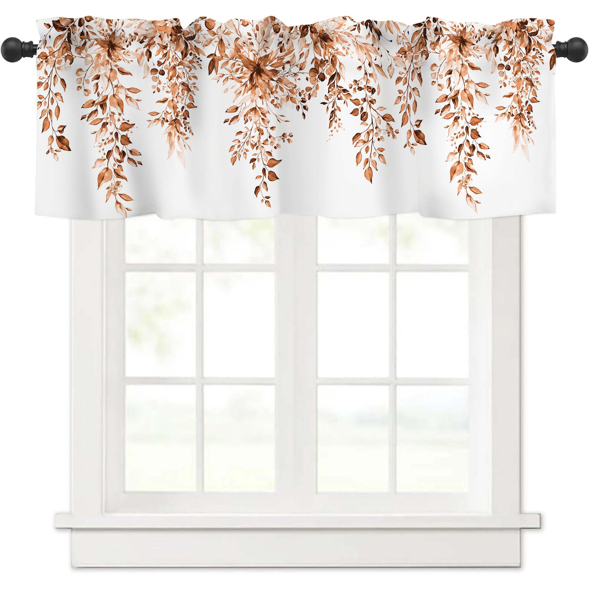 Alishomtll Modern Orange Eucalyptus Leaf Floral Light Filtering Valance ...