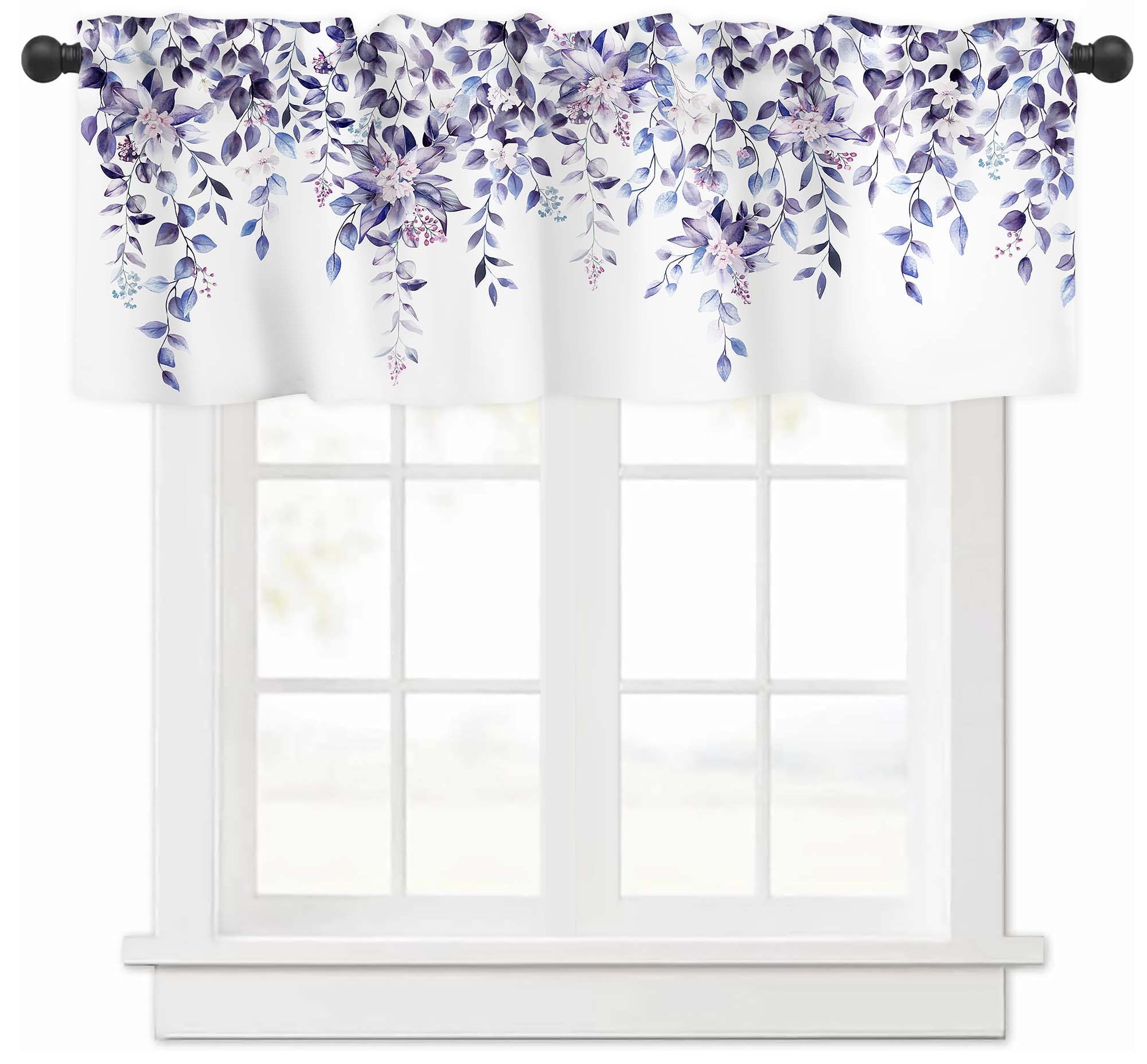 Alishomtll Purple Valance Curtains, Watercolor Floral Print, Rod Pocket ...