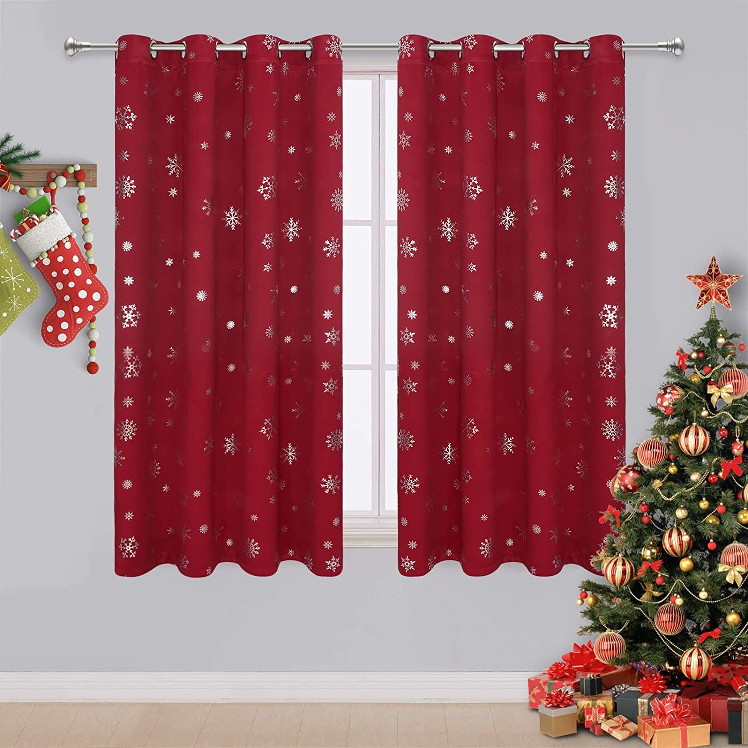 Alishomtll Snowflake Foil Print Christmas Blackout Curtains, Christmas ...