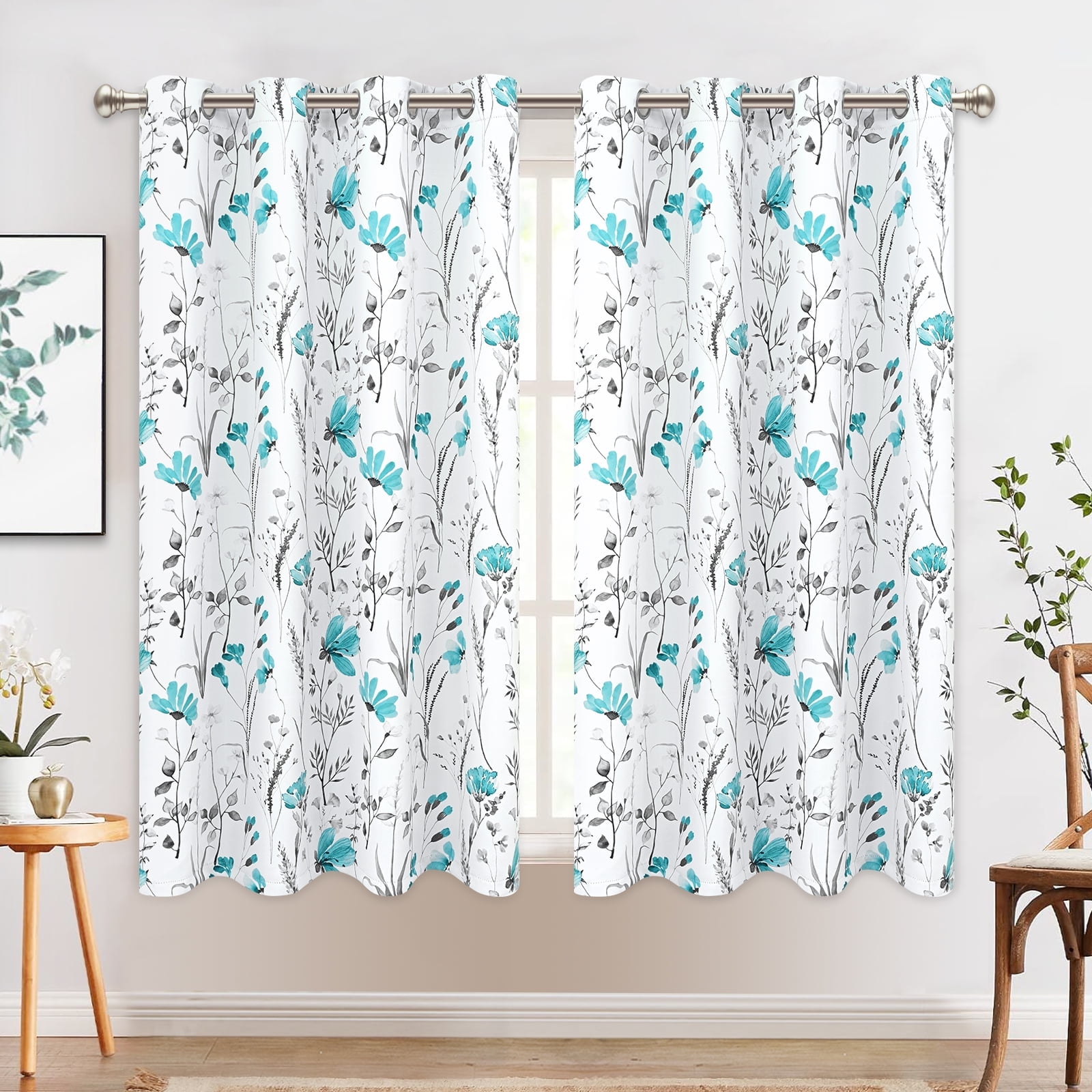 Alishomtll Teal Floral Blackout Curtains for Living Room Bedroom Energy ...