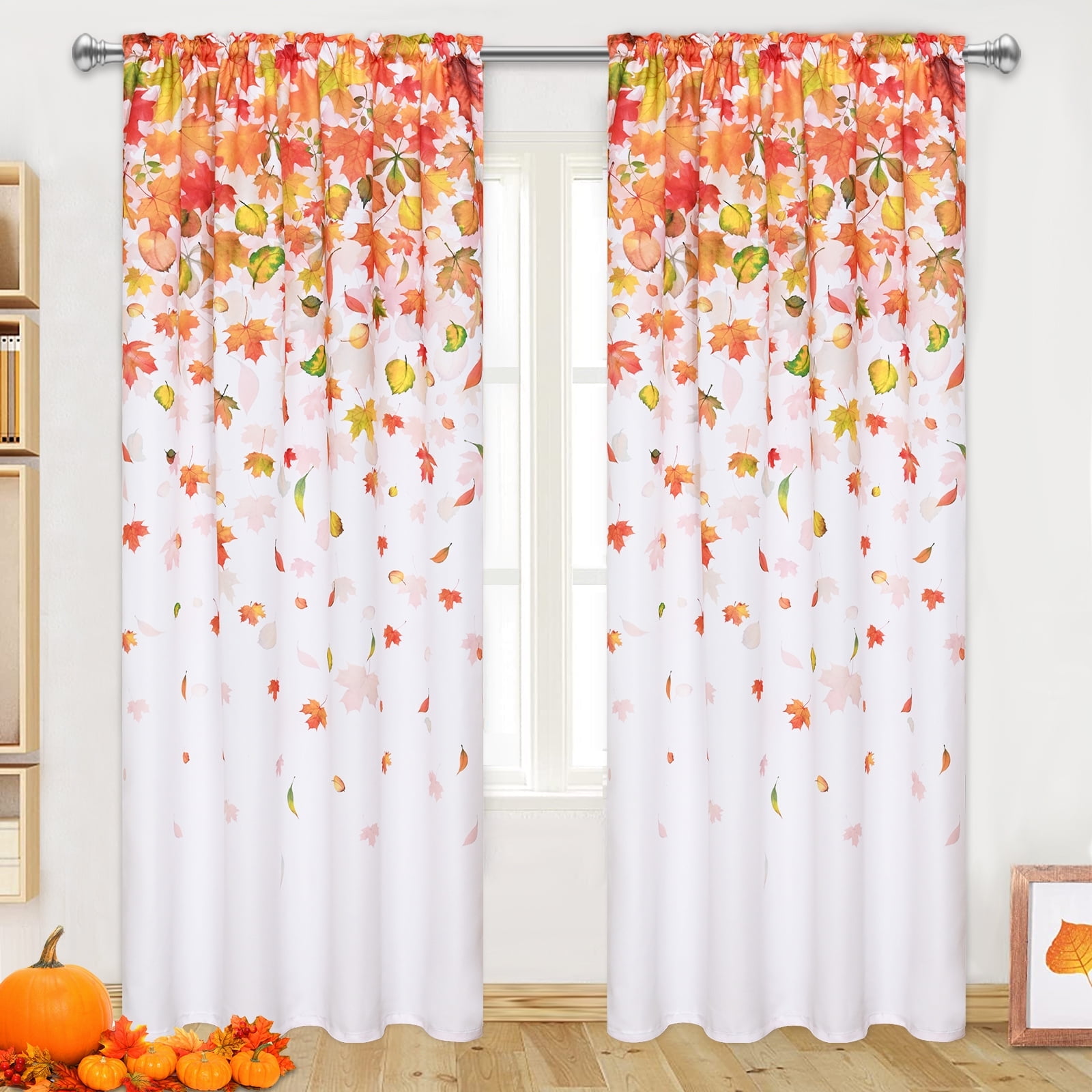 Alishomtll Thanksgiving Curtains 84 Inch Length Rod Pocket Autumn ...