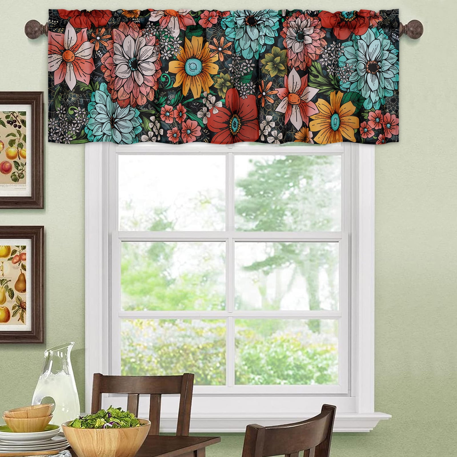 Alishomtll Valance Curtain for Kitchen 18 inch Boho Floral Print ...