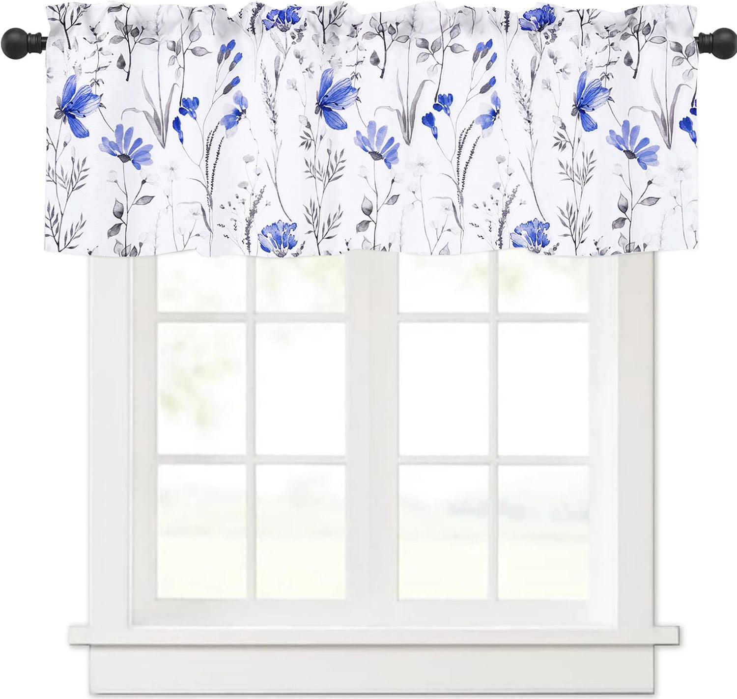 Alishomtll Valance Curtains Blue Flower Floral Print Valances for ...