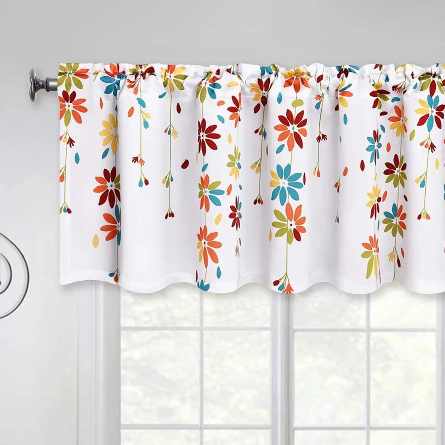 Alishomtll Valance Curtains Falling Flower Rod Pocket Light Filtering ...