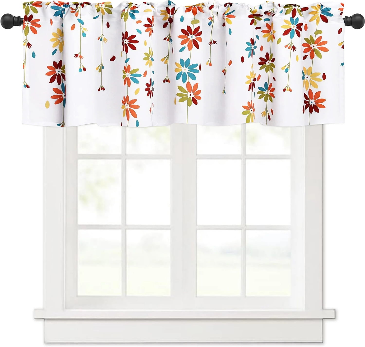 Alishomtll Valance Curtains Falling Flower Rod Pocket Light Filtering ...