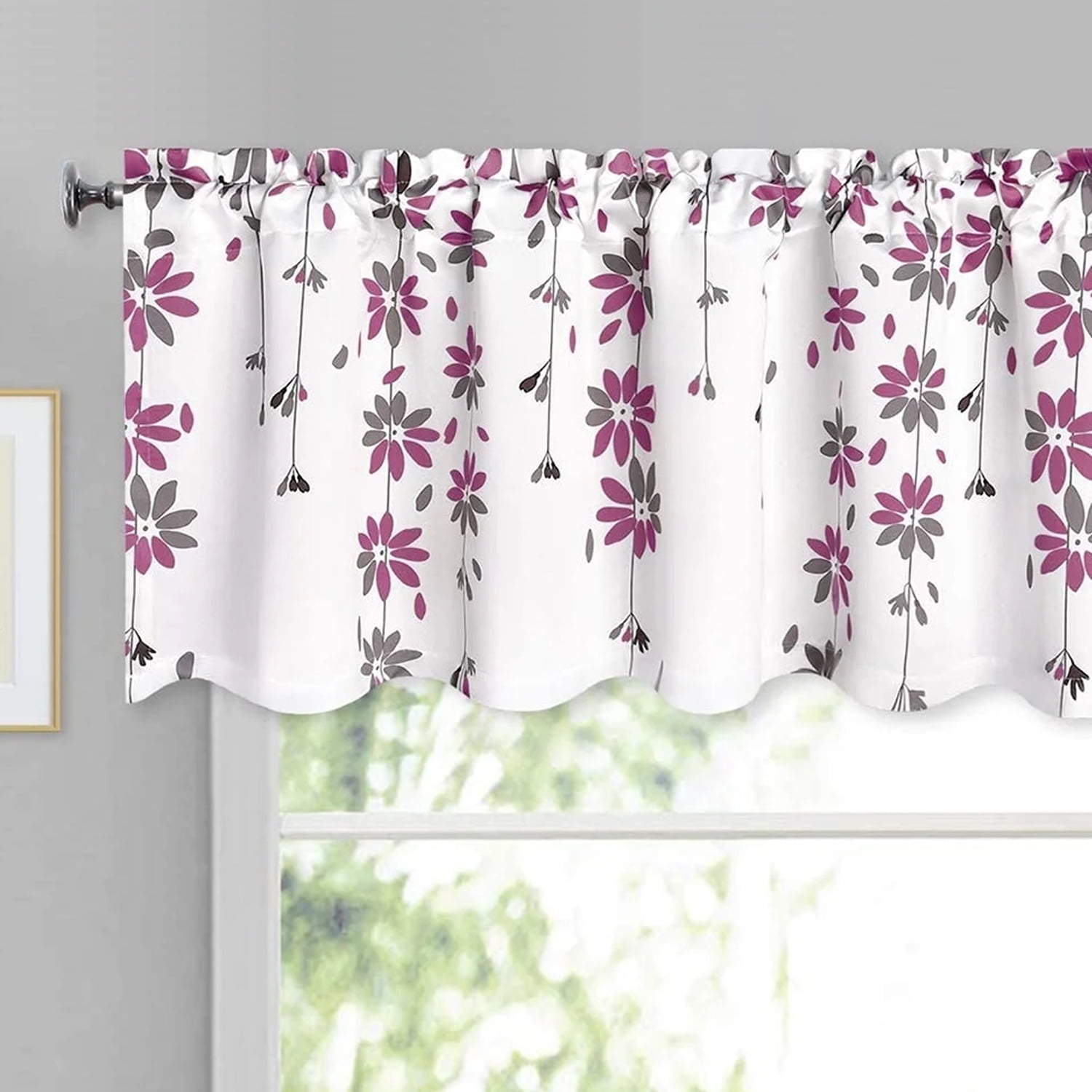 Alishomtll Valance Curtains Falling Flower Rod Pocket Light Filtering ...