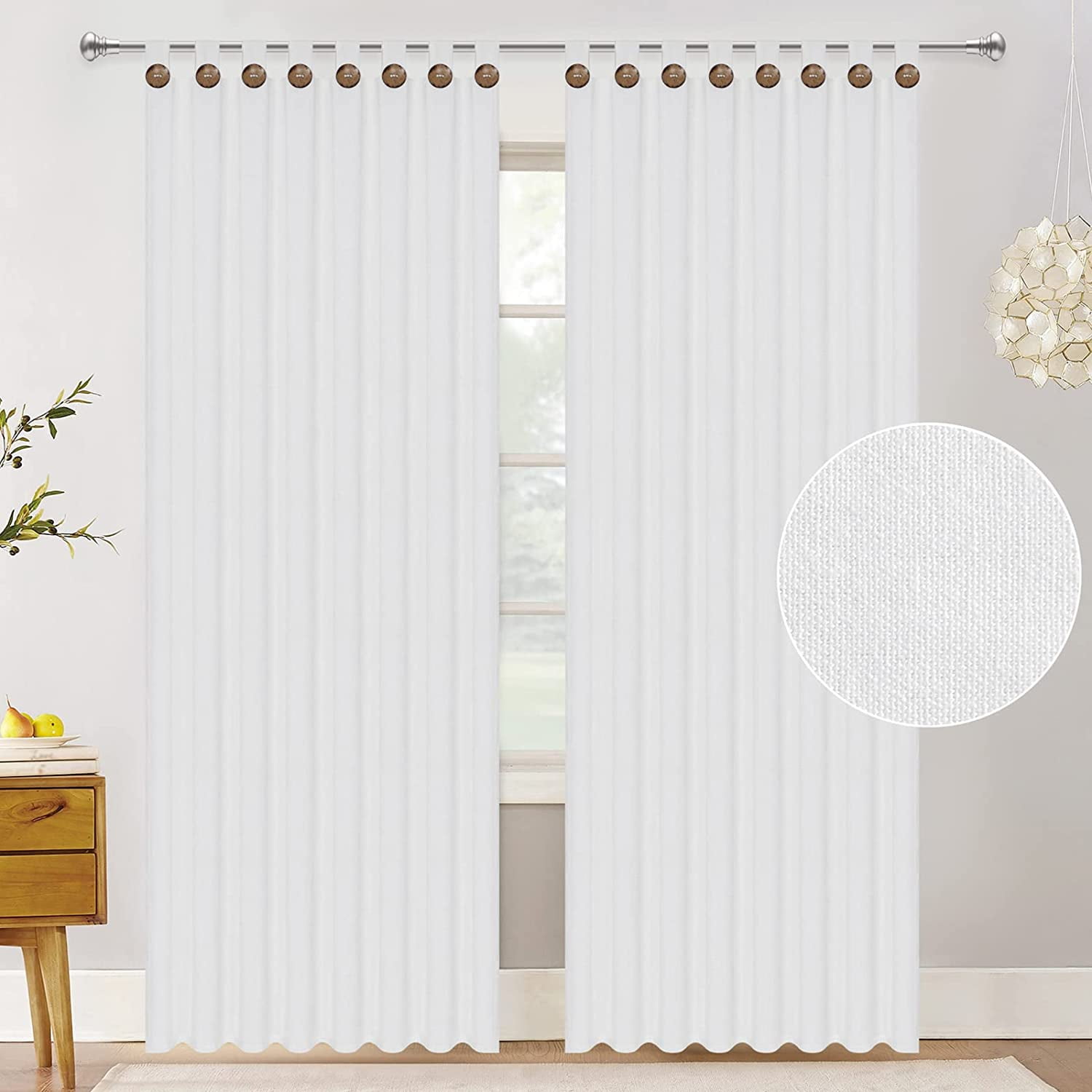 Alishomtll 84'' White Curtains, Tab Top Drapes with Buttons, Cotton ...