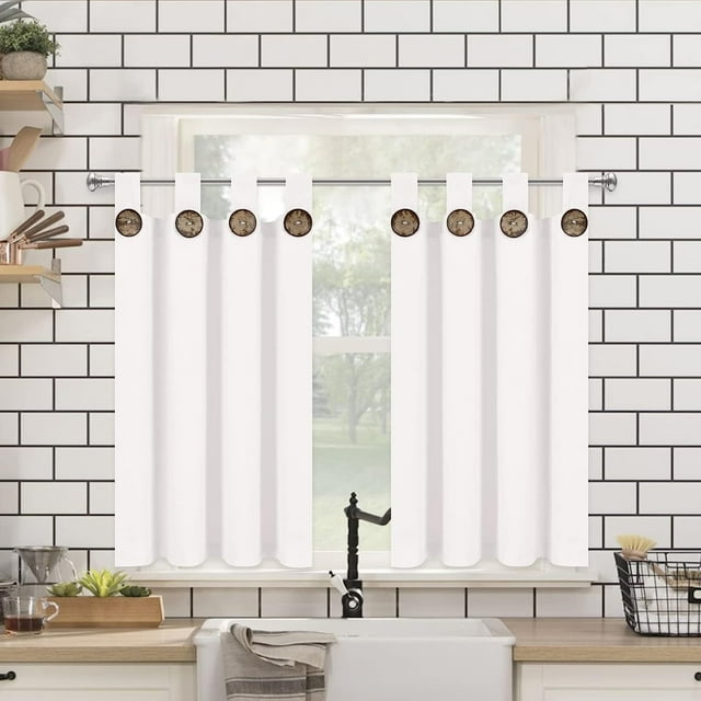 Alishomtll White Kitchen Curtains Tier 36 Inch Farmhouse Button Cafe ...