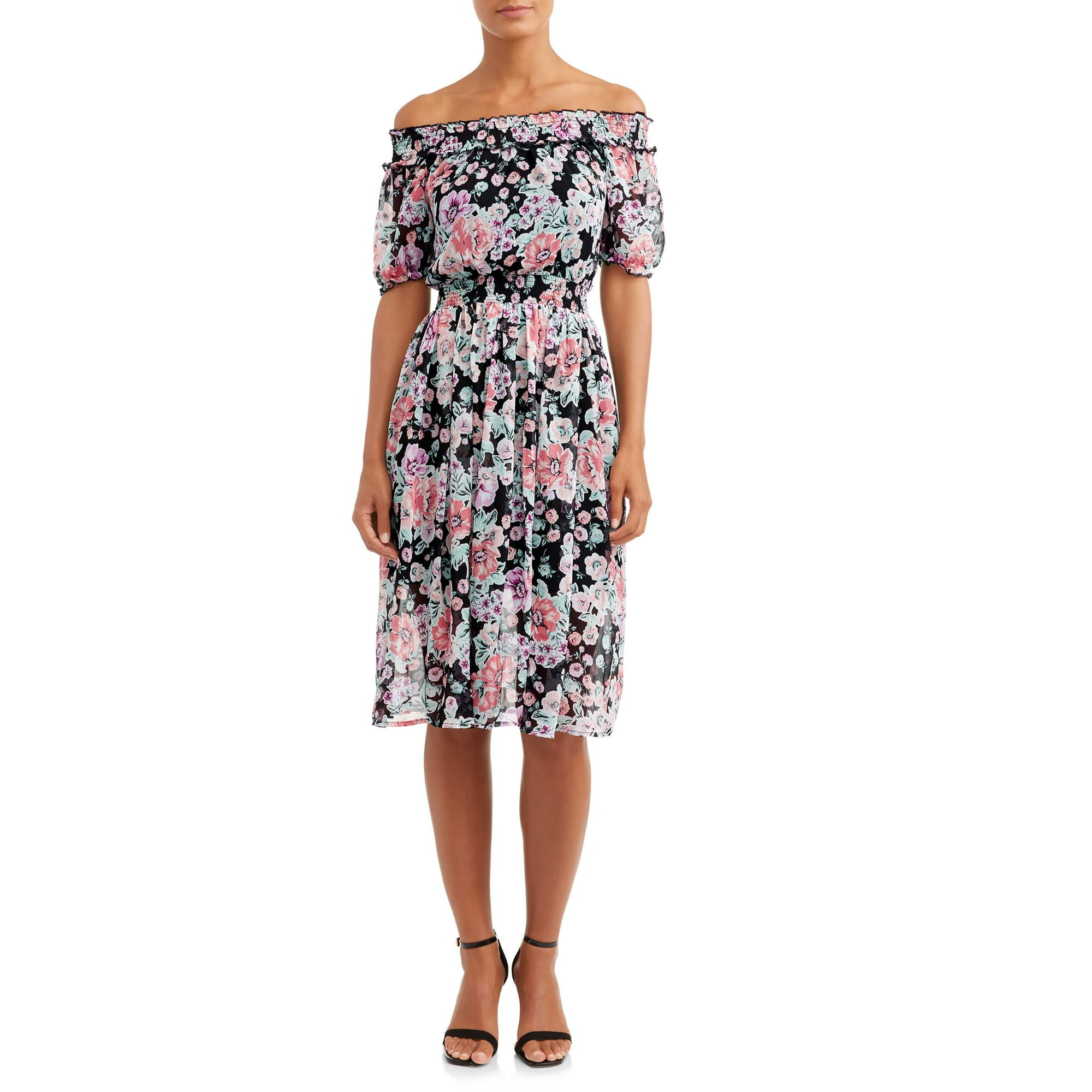 Alison Andrews Women's Smocked Off the Shoulder Midi Dress - Walmart.com
