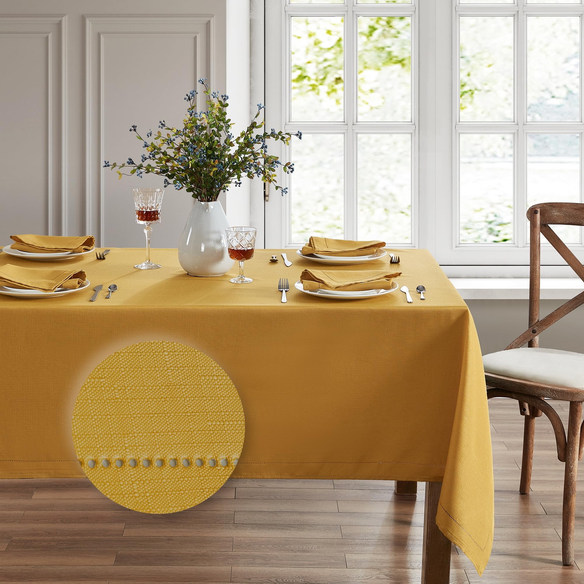Alison Hemstitch Border Fabric Tablecloth - 60'x102' Rectangle - Golden ...