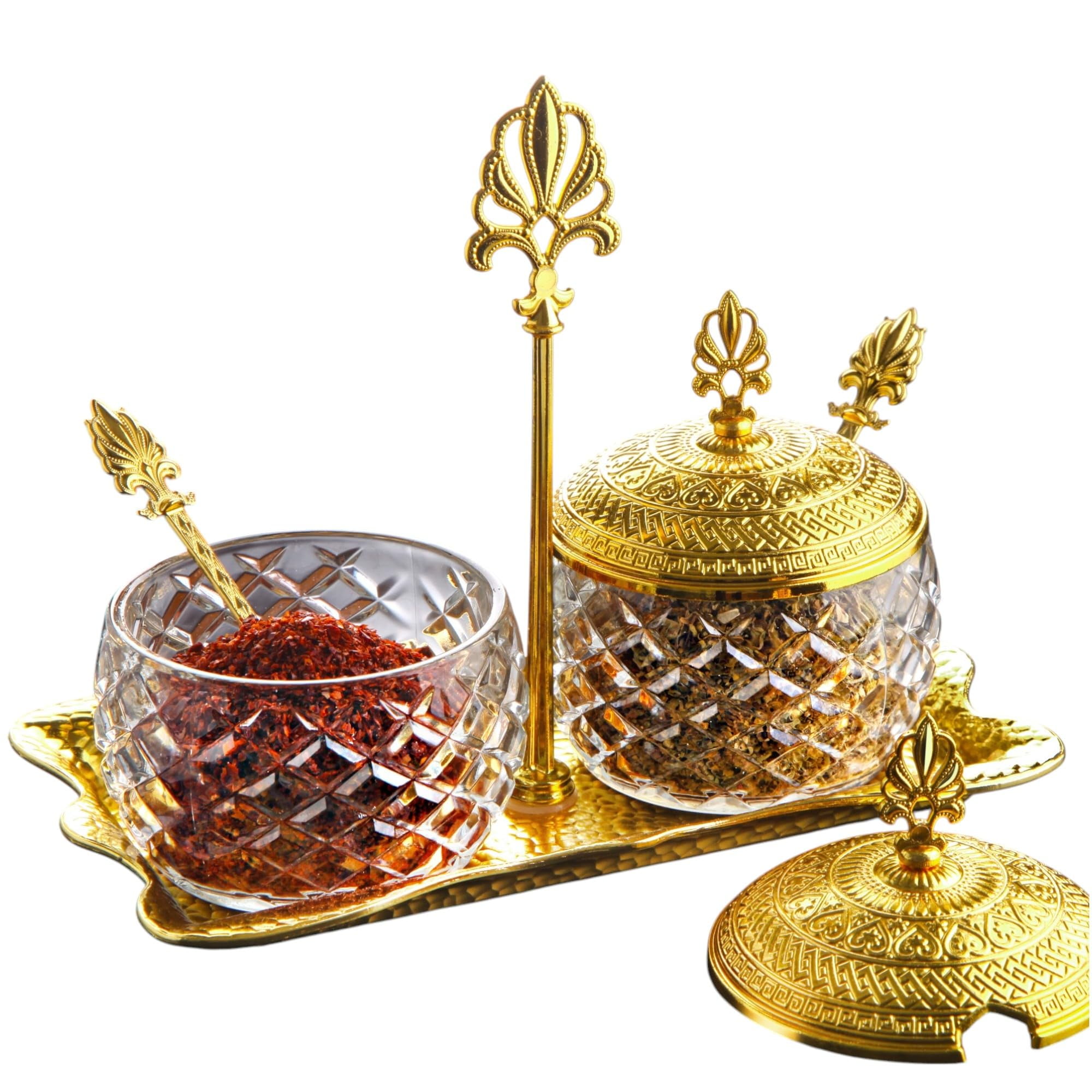 Alisveristime 2-Piece Spice Holder Set with Zamac Lids, Glass Jars, and ...