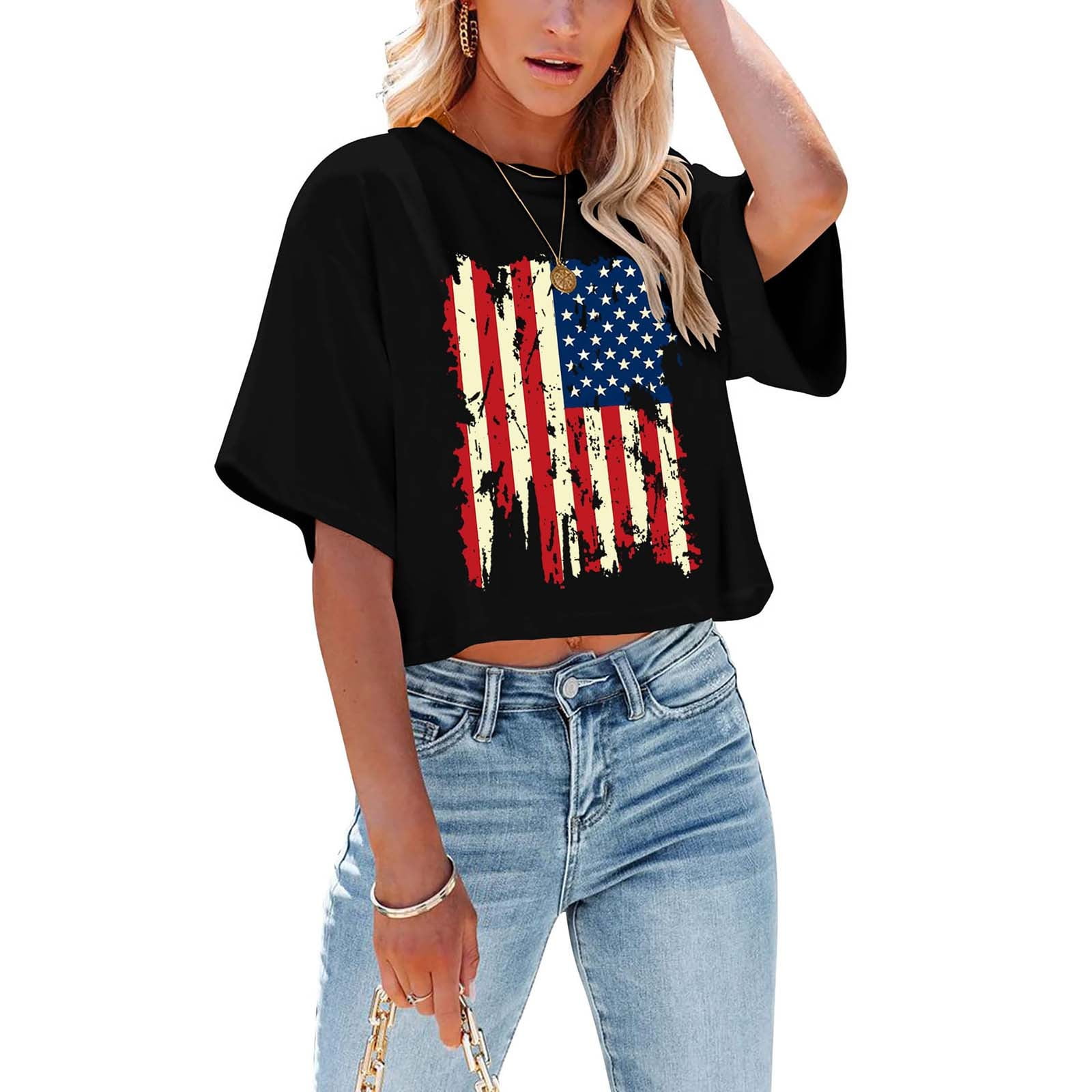 Alitao 4Th Of July Shirts Women T Shirts for Women American Flag Crop ...
