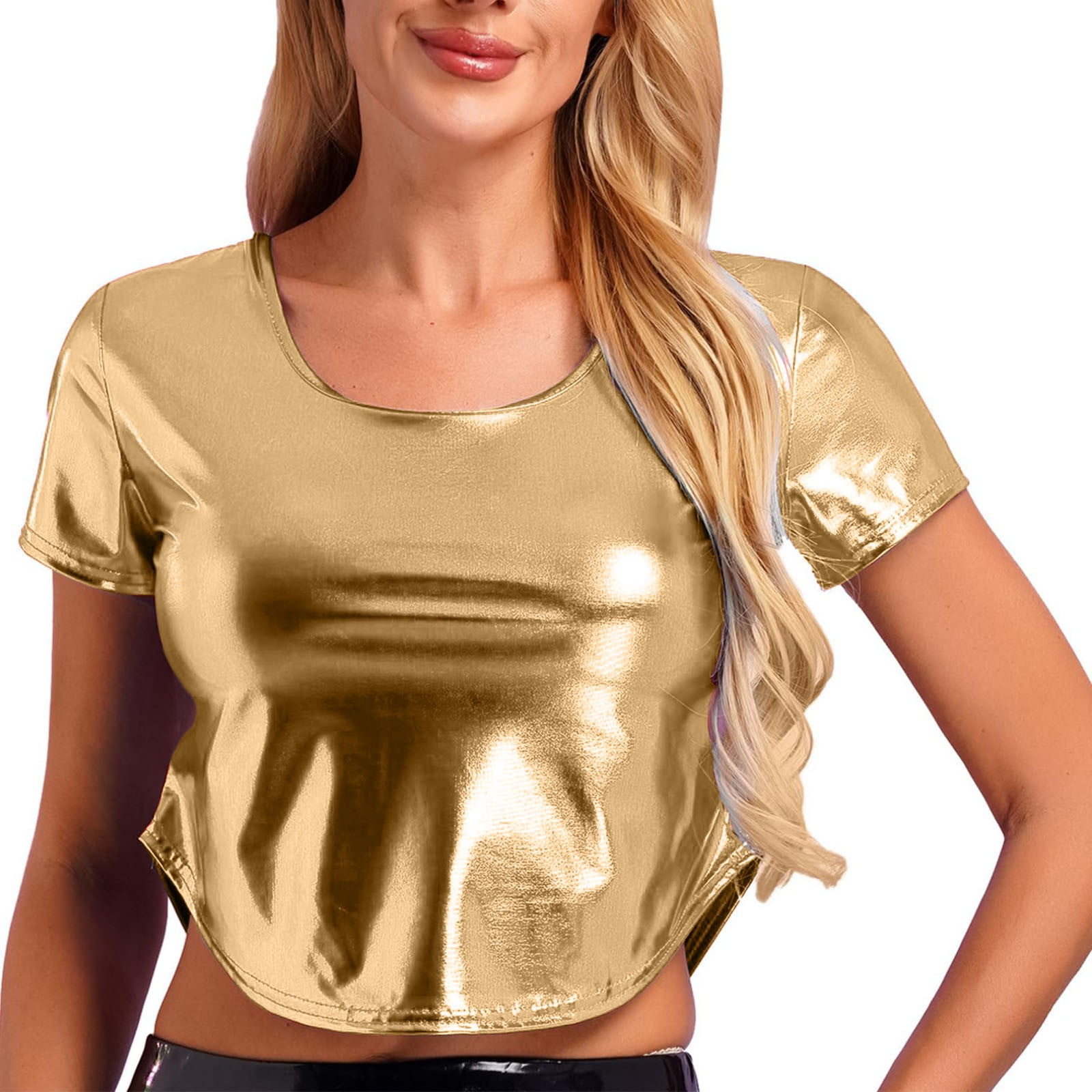Alitao Crop Tops Going Out Tops Women's Solid Color Reflective Shiny ...