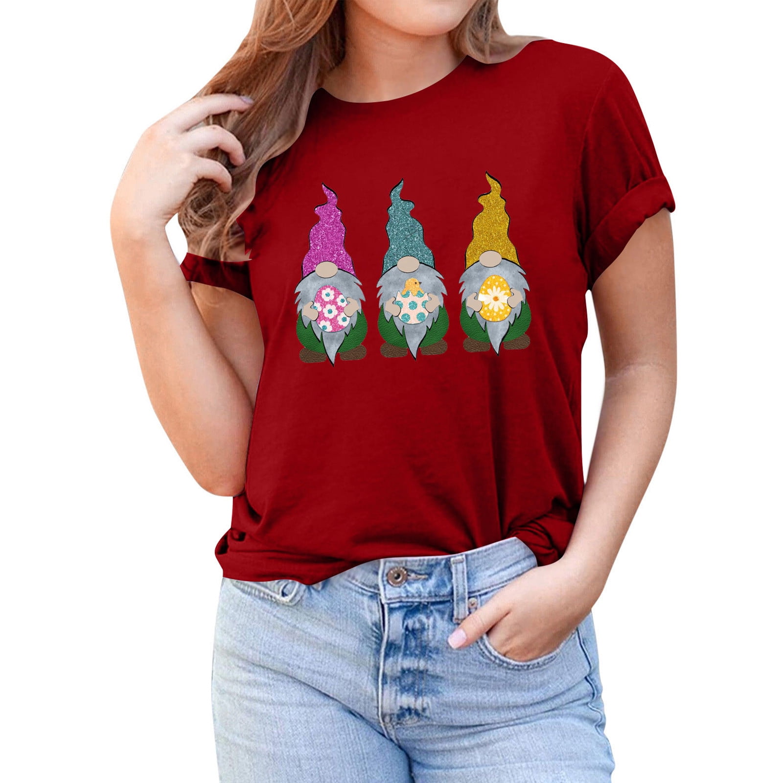 Alitao Easter Shirts Easter T Shirts Women Easter O-Neck Dwarf Print T ...