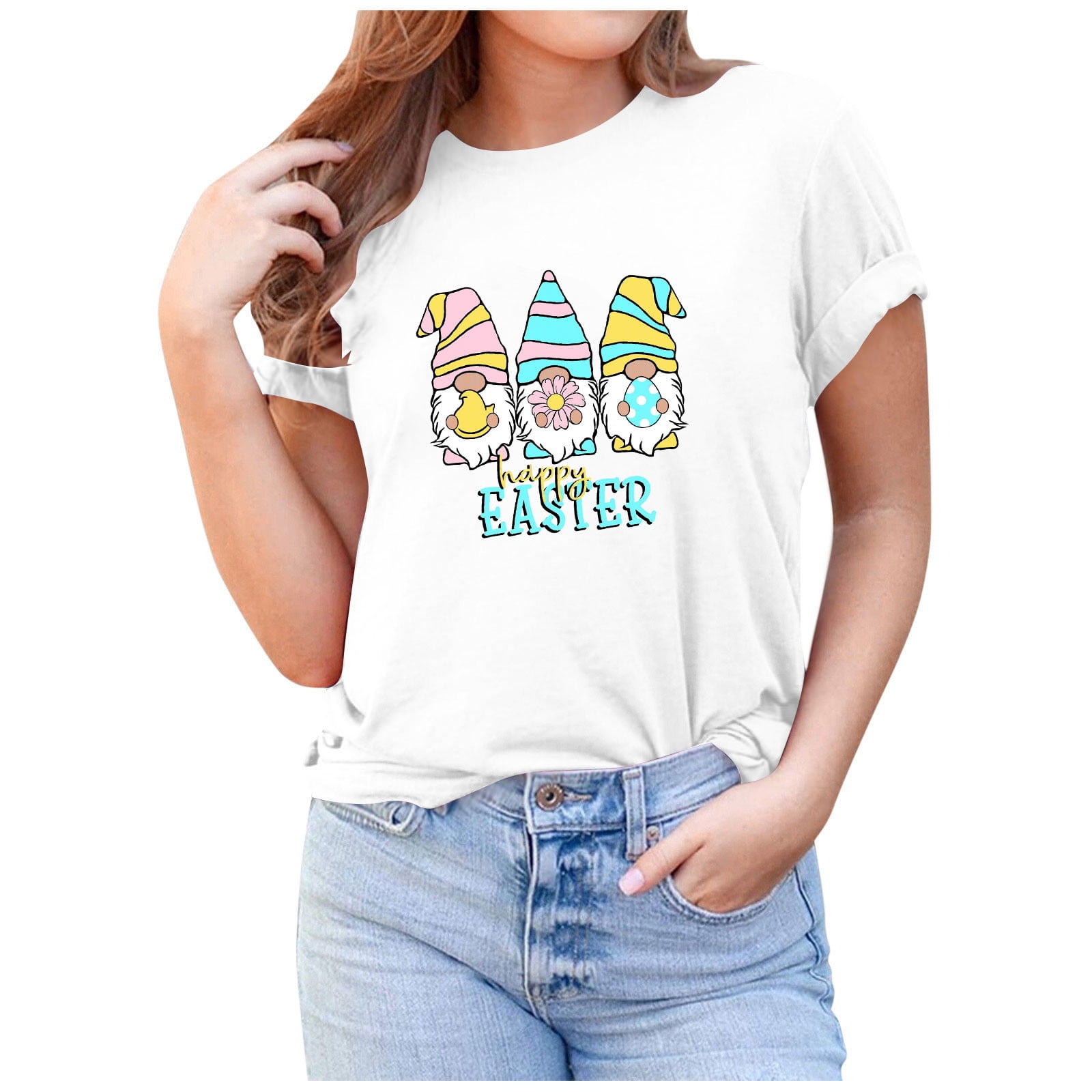 Alitao Easter Shirts Easter T Shirts Women Easter Three Dwarf Print O ...