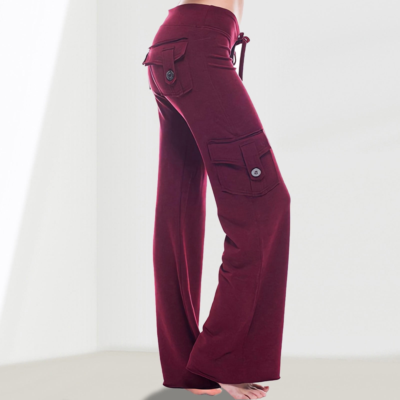 Alitao Flare Leggings Lounge Pants Women Solid Color Patch Button ...