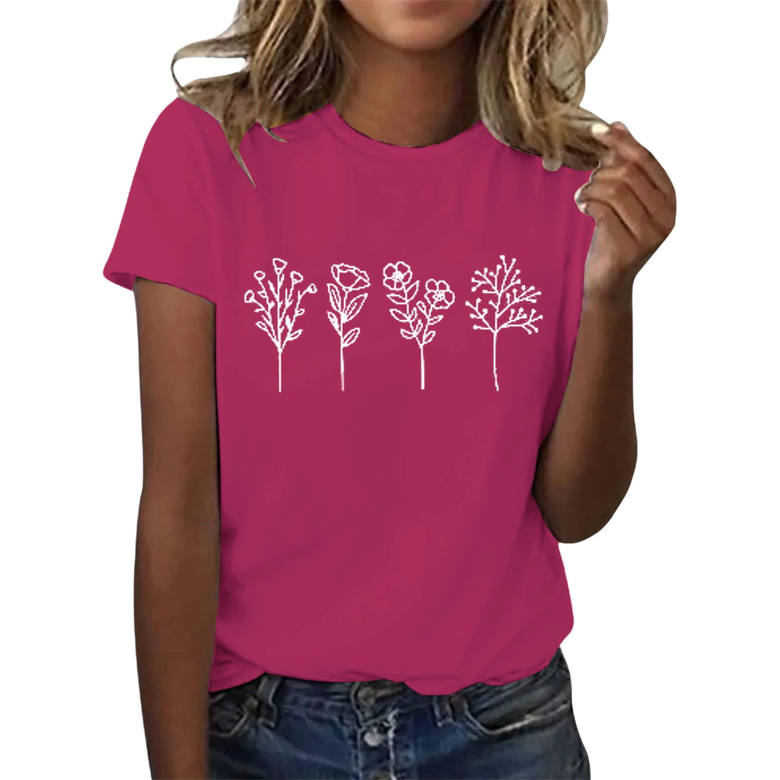 Alitao Graphic Tees Tshirts Shirts Women's Floral Print 2D Round Neck T ...